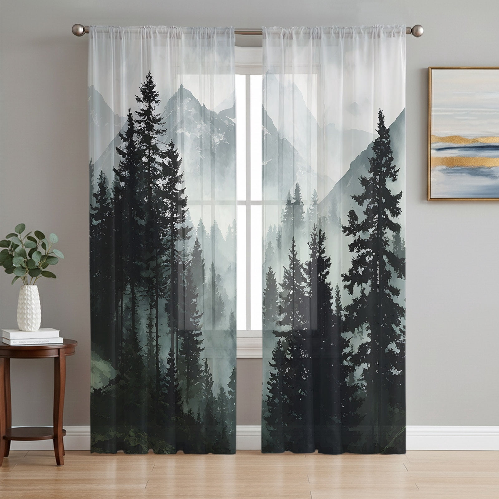 Black Forest Sheer Curtains 84 Inch Length 2 Panels Set, Nature Foggy ...