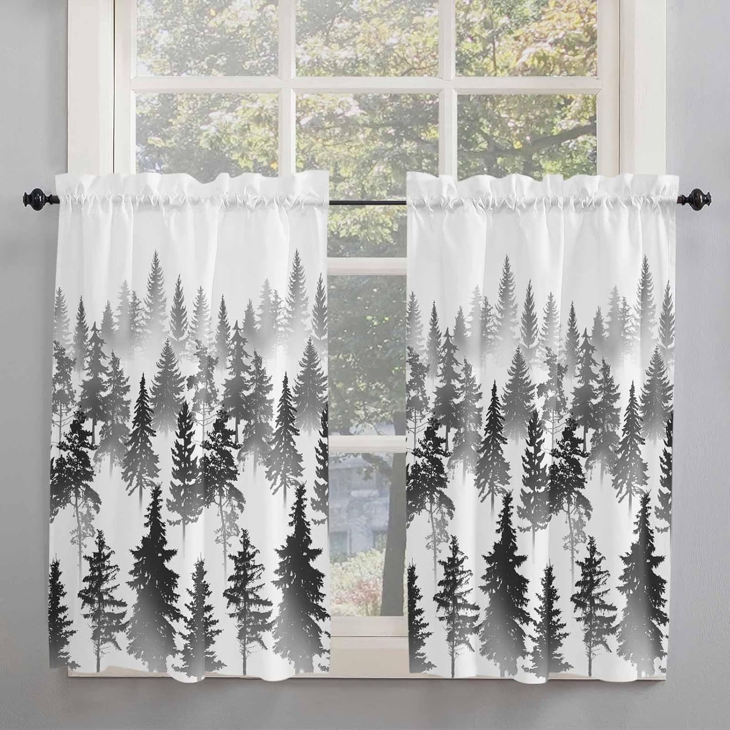 Black Forest Silhouette Kitchen Curtains 54 Inches Long, Abstract Trees ...