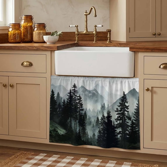 Black Forest Small Cabinet Curtains 10"W x 11"L, Nature Foggy Mountain ...