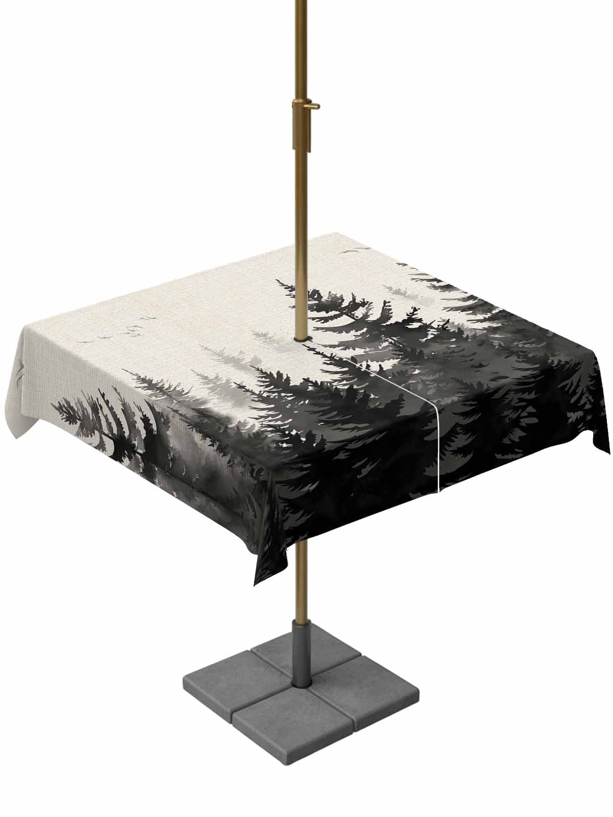 Black Forest Square Outdoor Tablecloth with Umbrella Hole Tree Bird ...