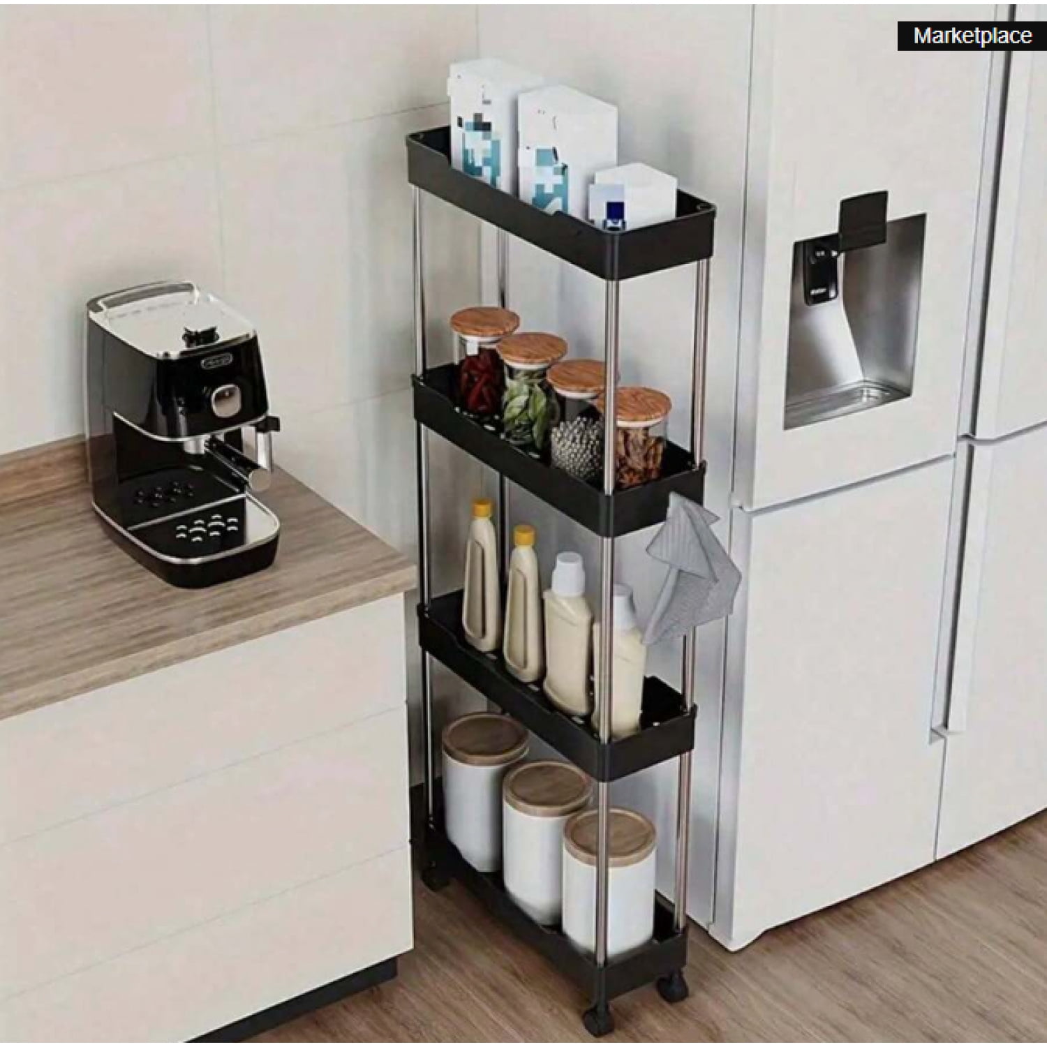 Black Four Layers (small) Kitchen Storage Rack, Freestanding Mobile ...