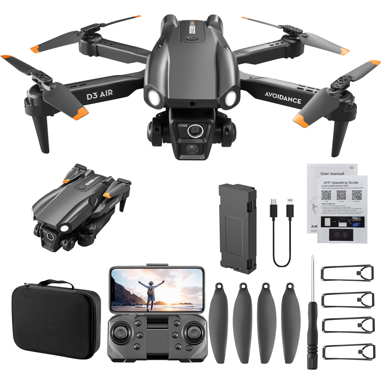 Black Fpv Drone With Dual 1080P Camera Altitude Hold Headless Mode Four ...