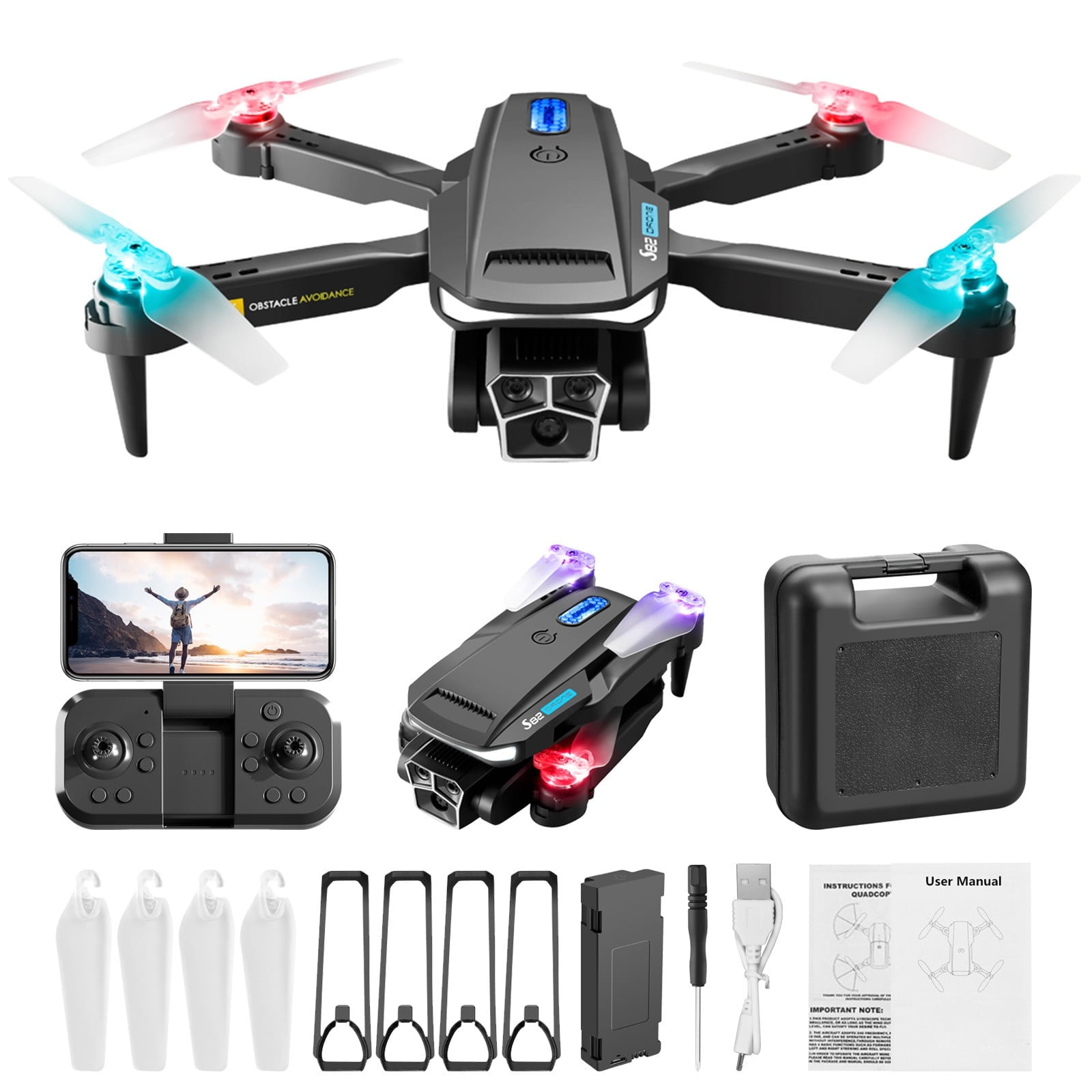 Black Fpv Drones With Cameras Wind Resistance Headless Gesture Control ...