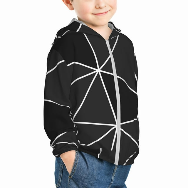 Black Fragment Kids Zip-Up Hoodie Girls Boys Sun Protection Jacket Hooded Cooling Shirt ...