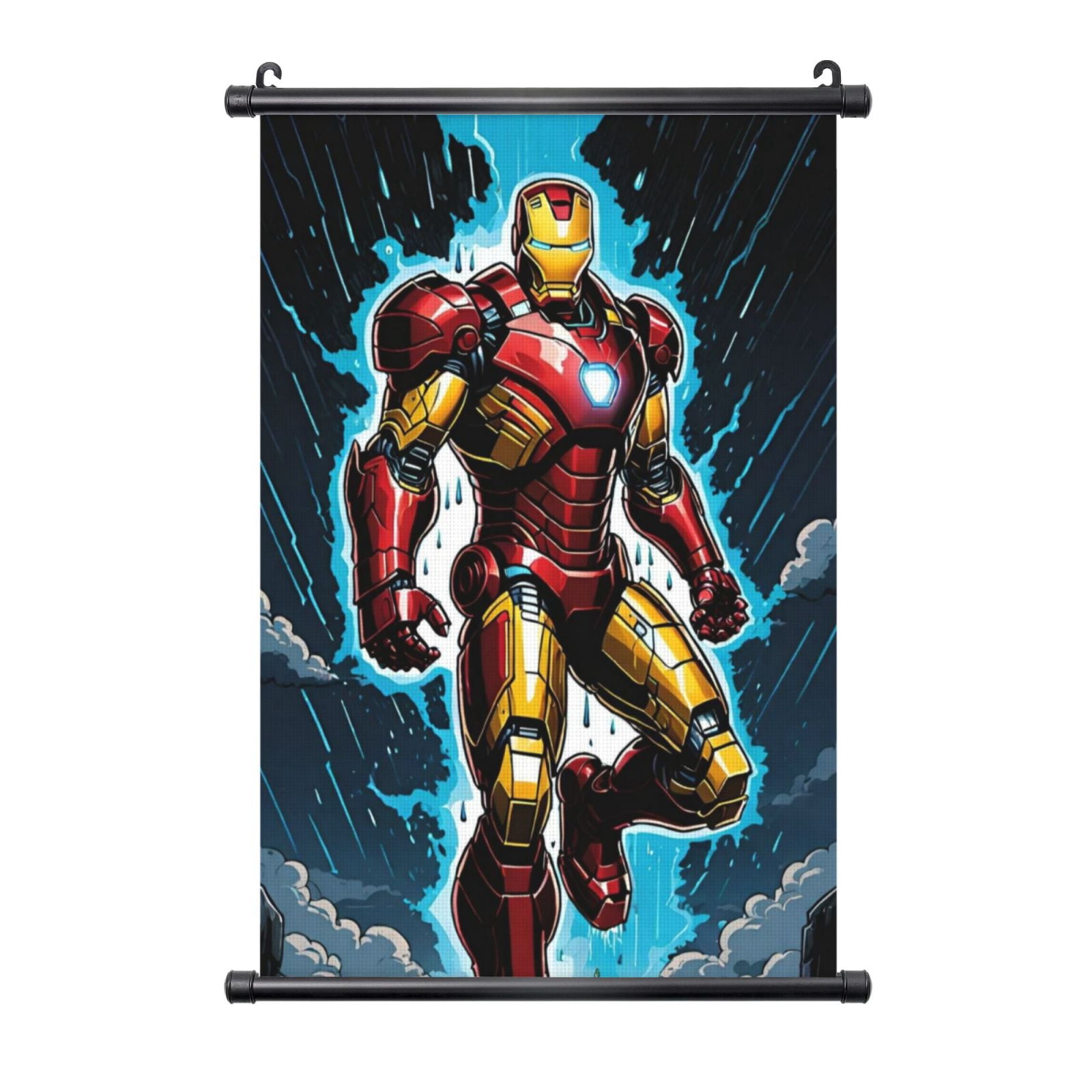 Black Frame Hanging Poster Iron Man Wall Canvas Artwork With PVC Scroll ...
