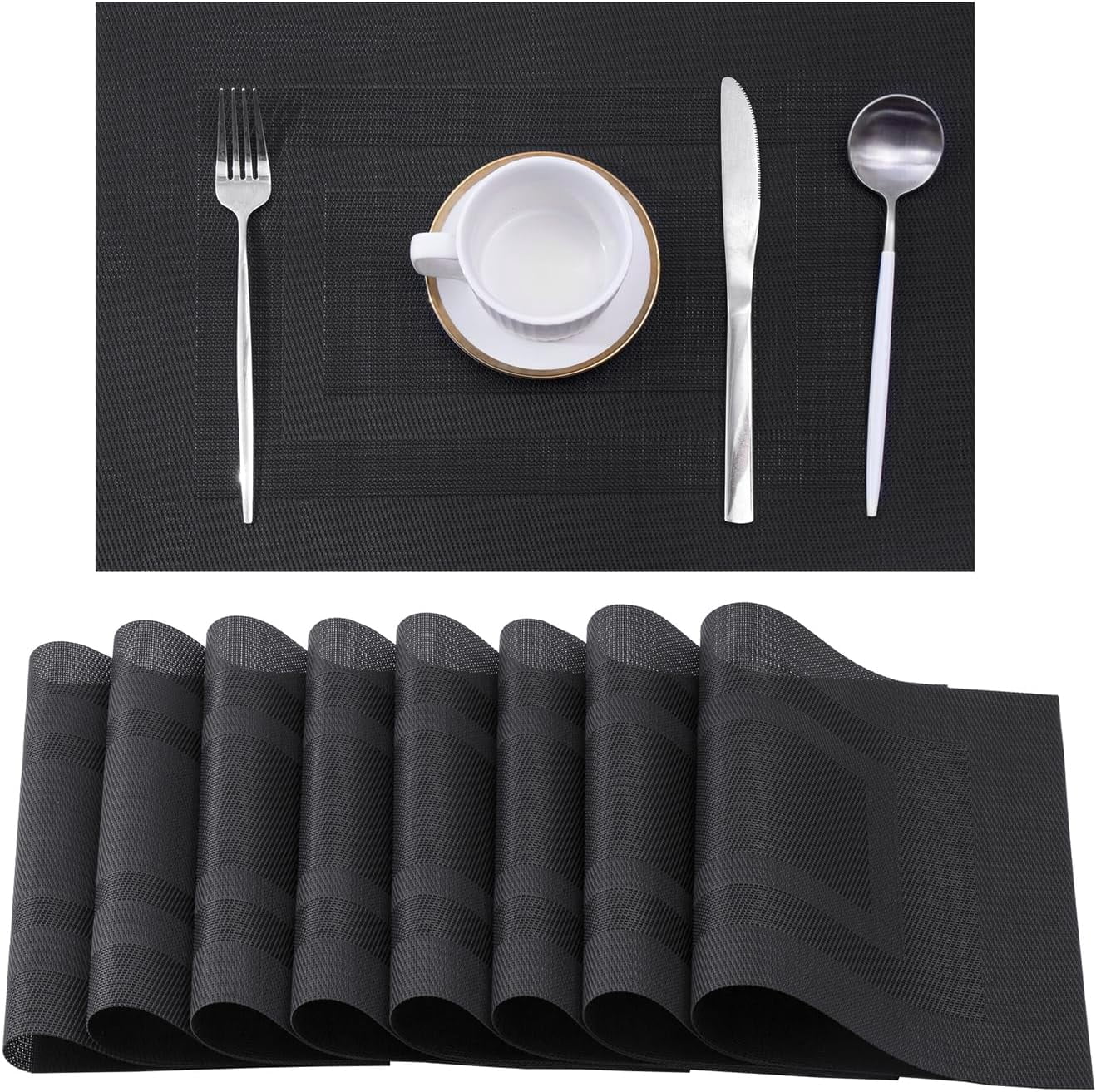 Black Frame Placemats Set of 8 - Heat Resistant Non-Slip Place mats for ...