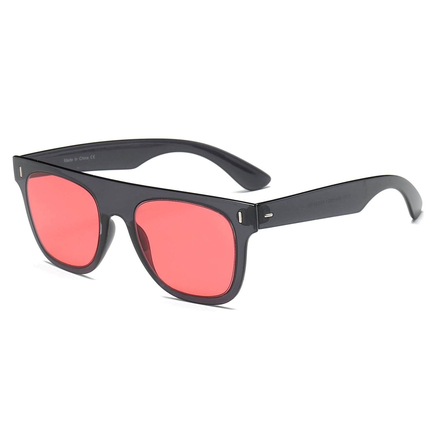 Black Frame Red Lens Square Sunglasses - Bold Contrast Frame UV400 ...