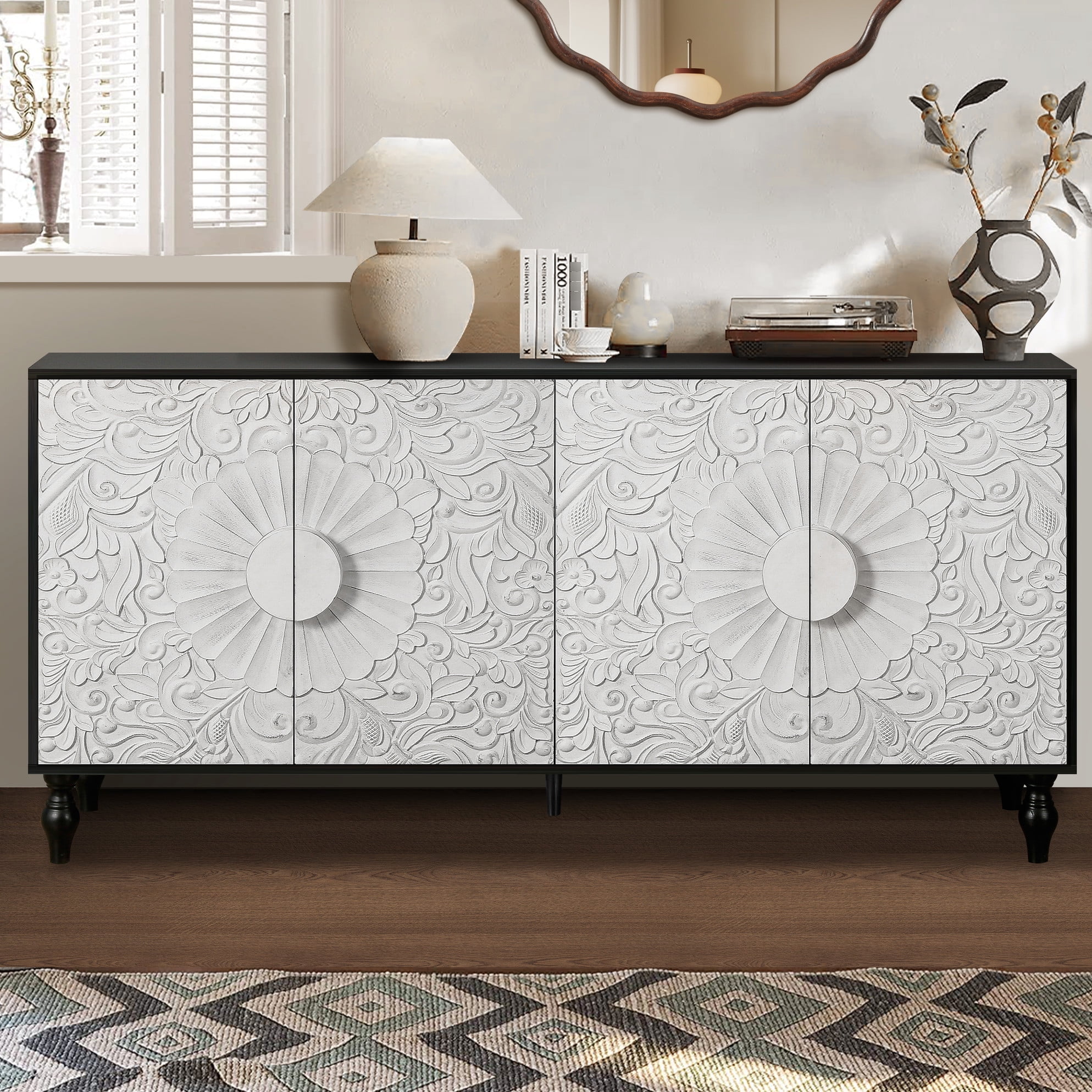 Black Frame Storage Cabinet With Vintage White Door Patterns And ...