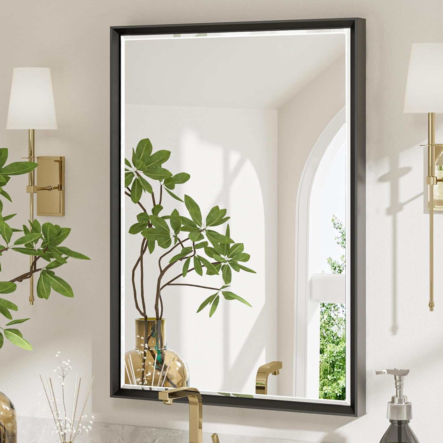Black Framed Mirror for Bathroom, 22x30 Inch Black Rectangle Beveled ...