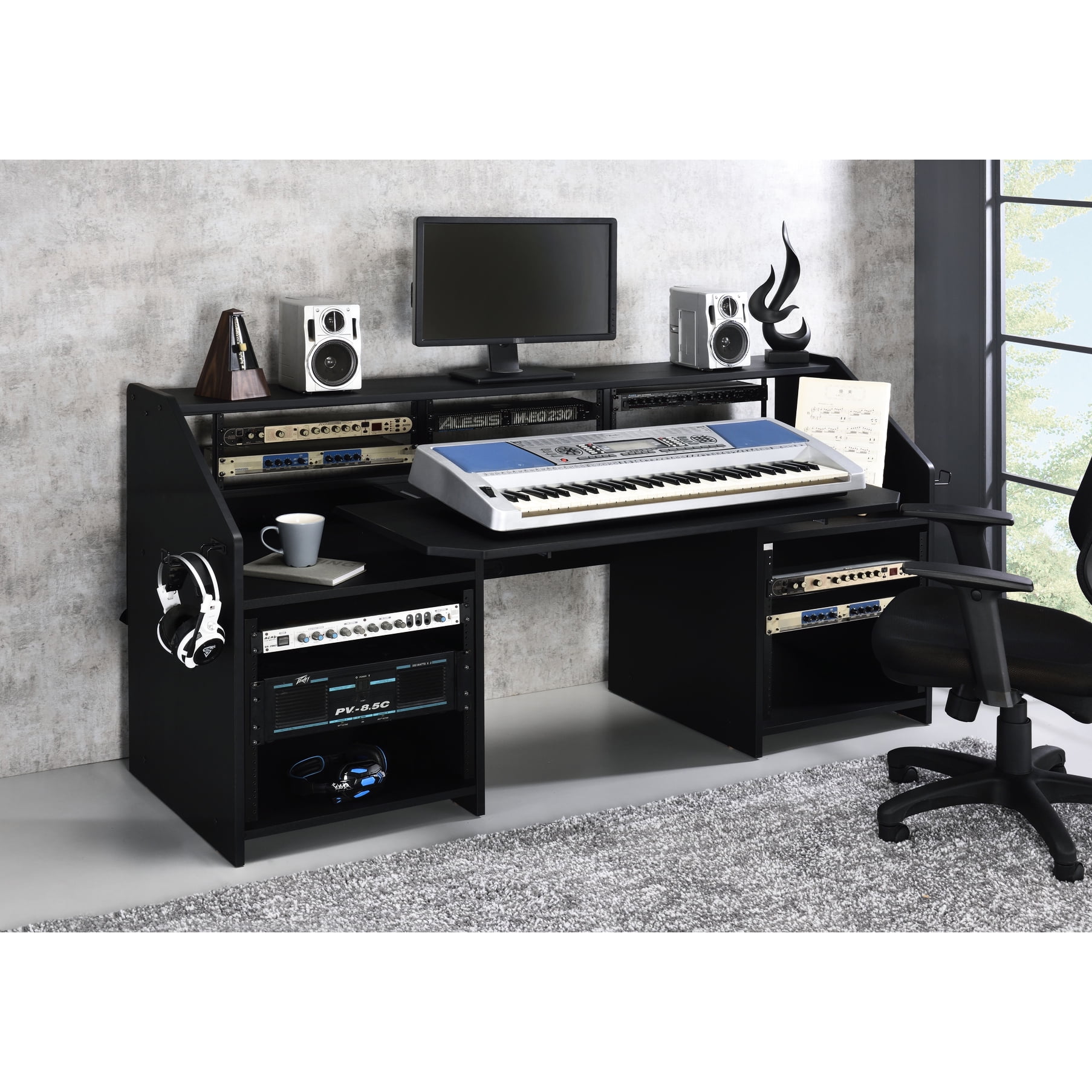 Black Freestanding Desk With Tablet Stand And Earphone Rack Rectangular ...