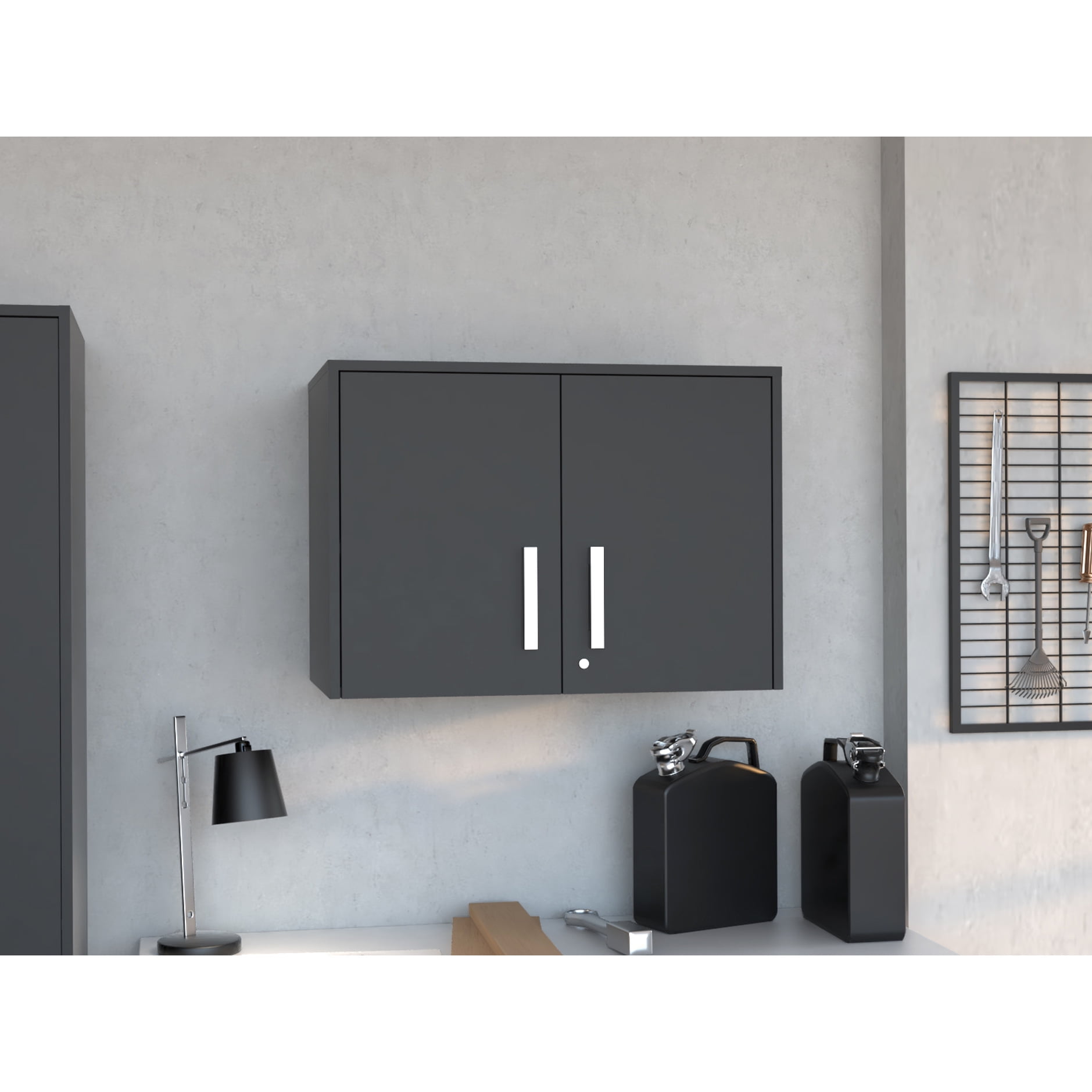 Black Freestanding Storage - Three Interior Shelves And Double Door ...