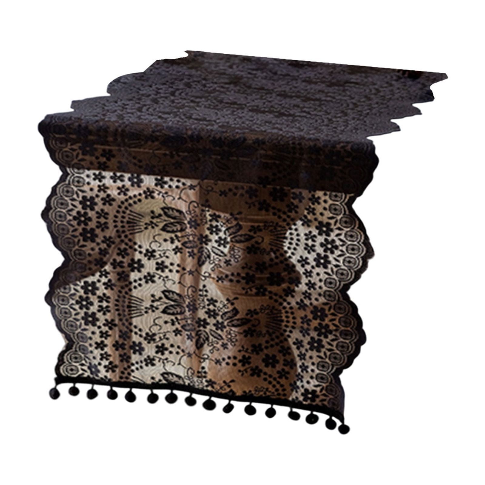 Black French Lace Table Runner Decorative Cover For Sideboard Cabinet ...