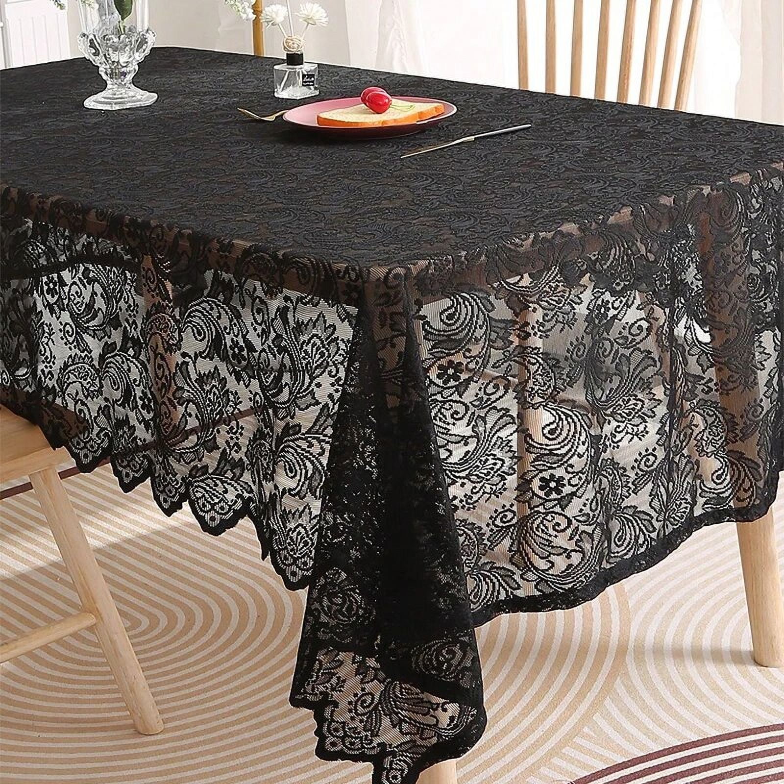 Black French Lace Tablecloth With Phoenix Tail Pattern For Living Room ...