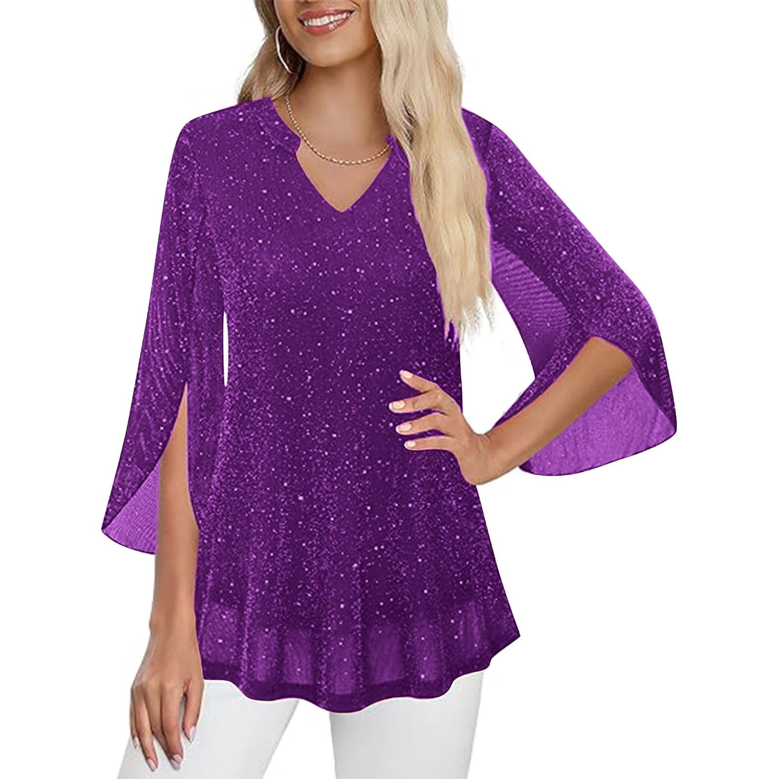 Black*Friday ChaoHeng Long Sleeve Shirts for Women Women's Sequin Mesh ...