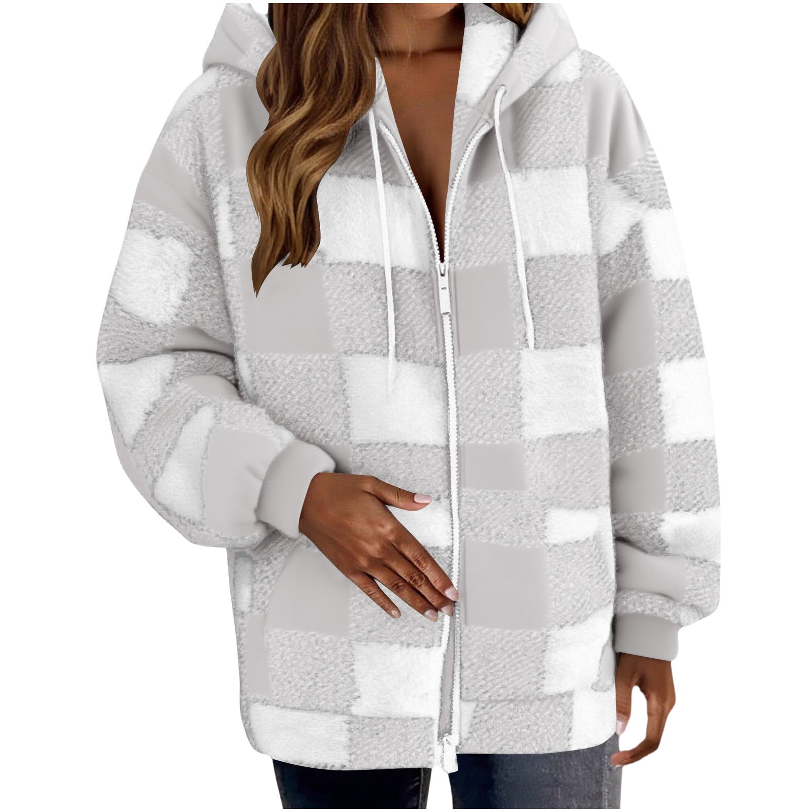 Black*Friday Chaoheng Women Plush Jacket Women's Reversible Plaid ...