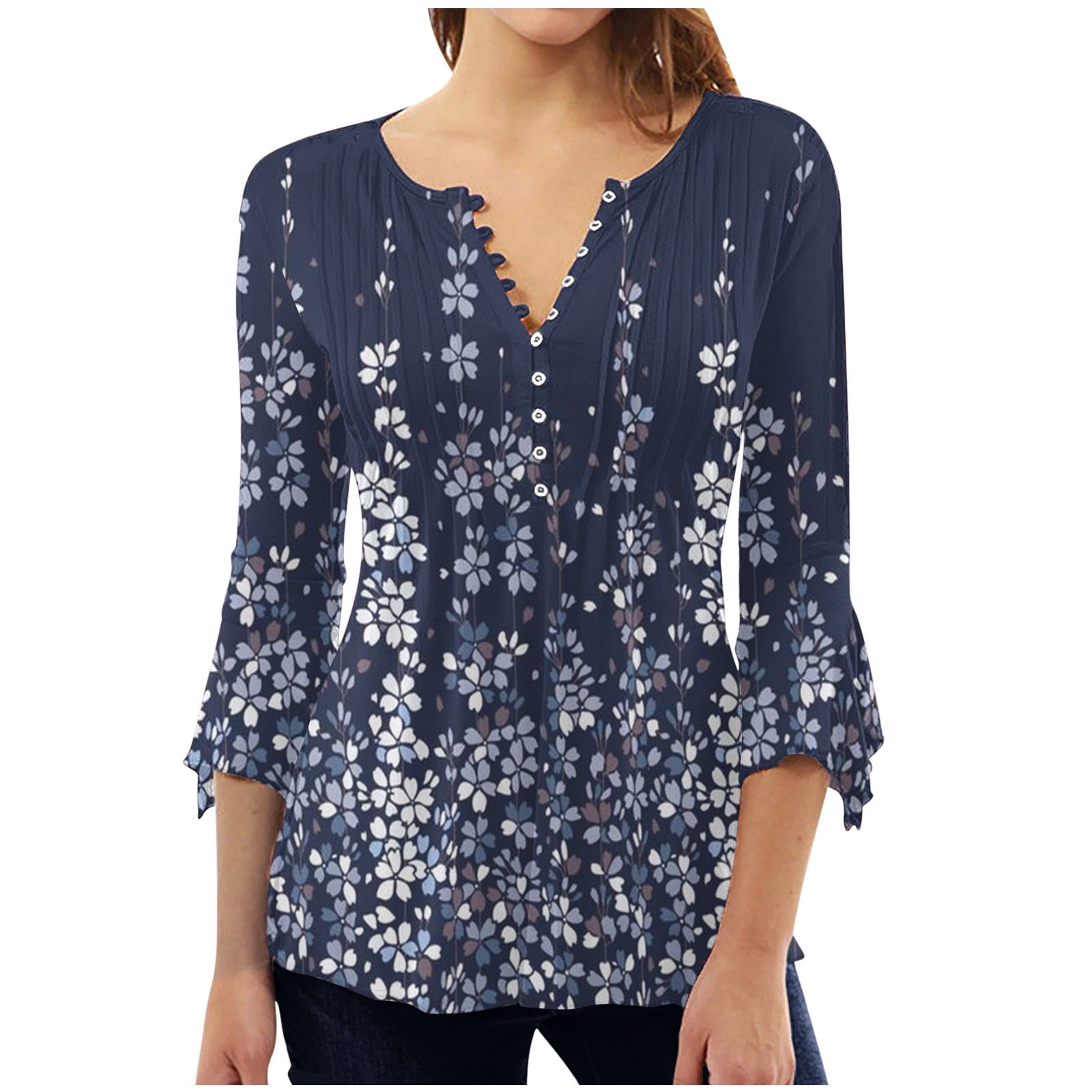 LEAVINGSUO Fall Winter V Neck Long Tops for Women, Womens Tops ...