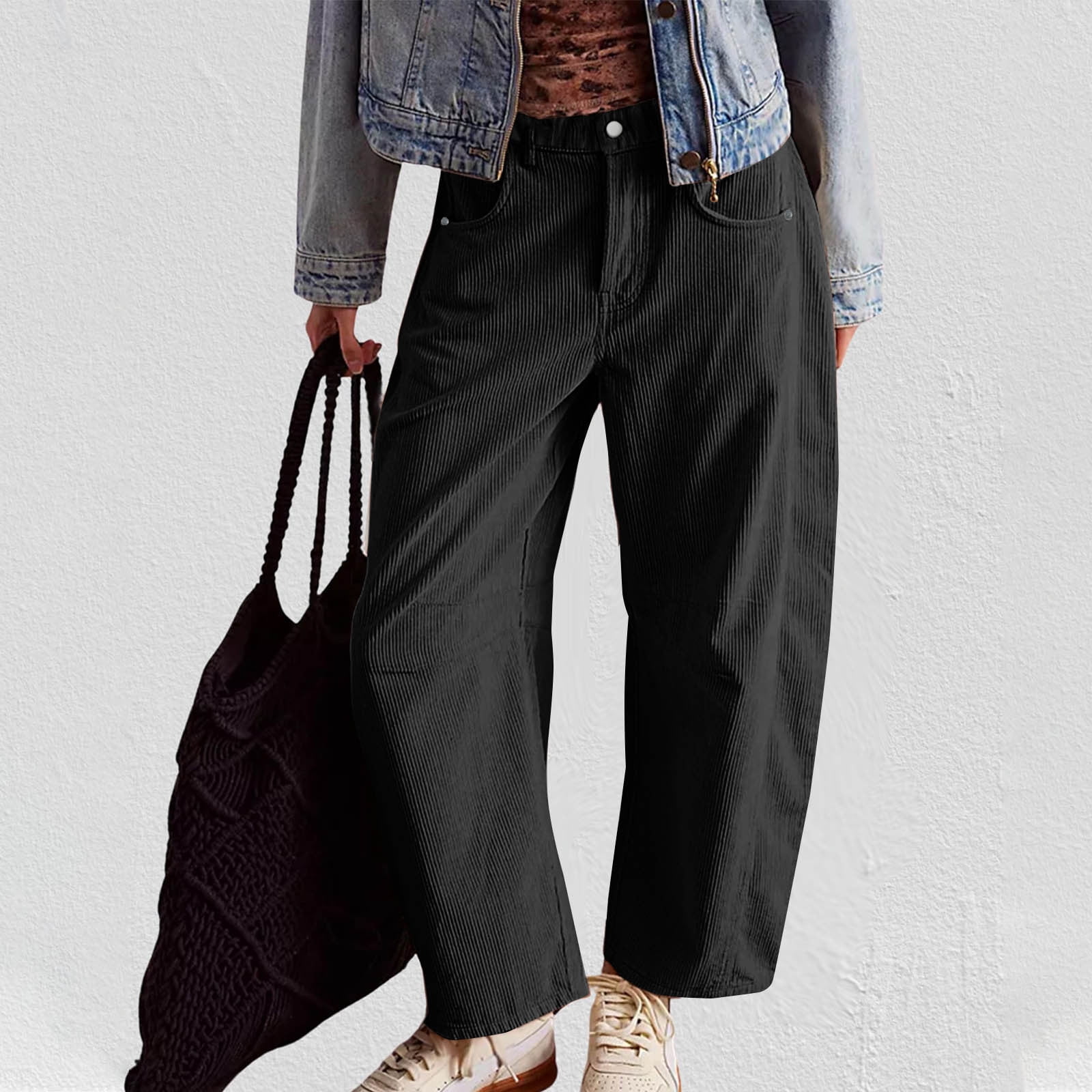 Aloohaidyvio No Boundaries Corduroy Pants for Women Baggy Button Low ...