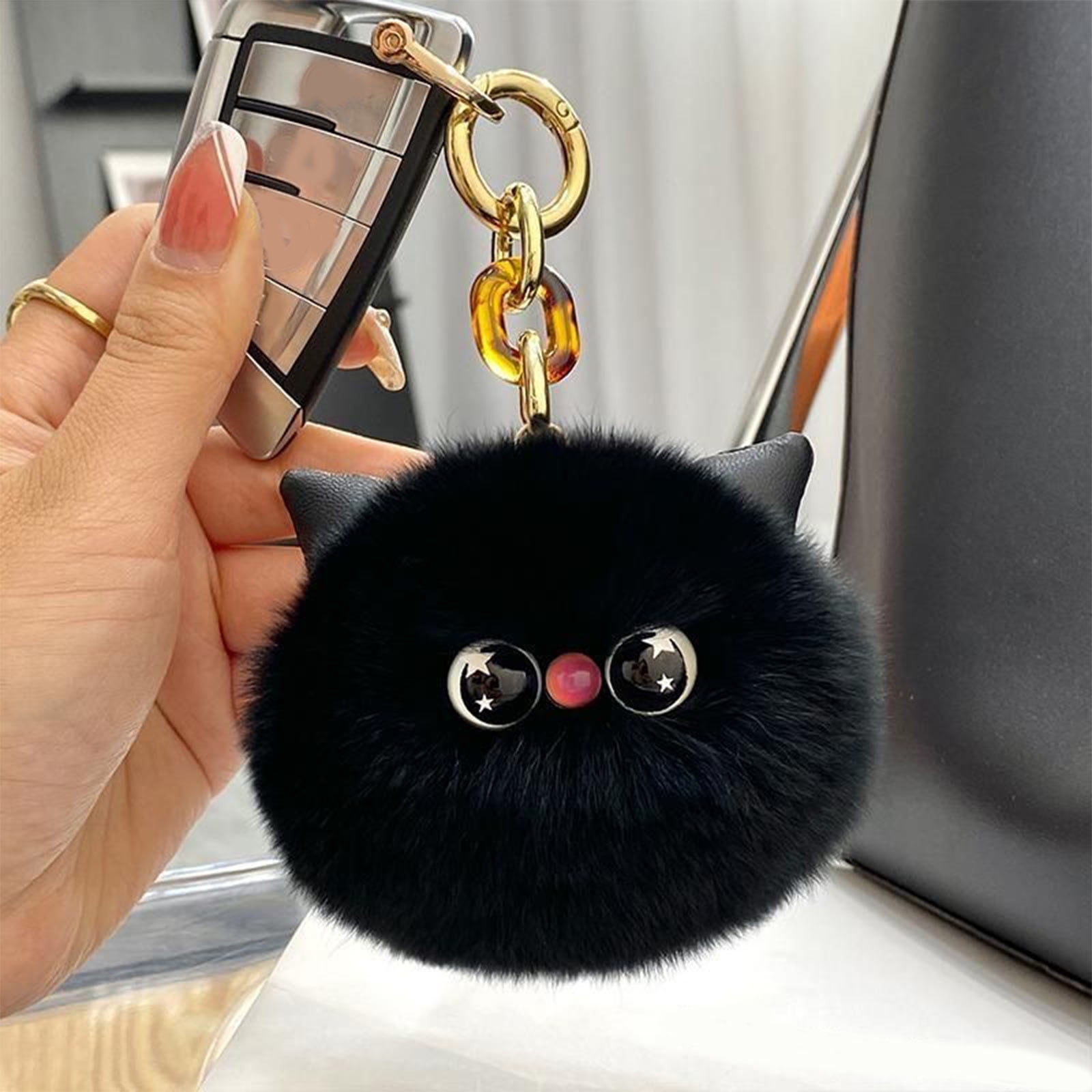 Nrmrqz Cute Imitation Mink With Different Eyes Car Keychain Pendant ...