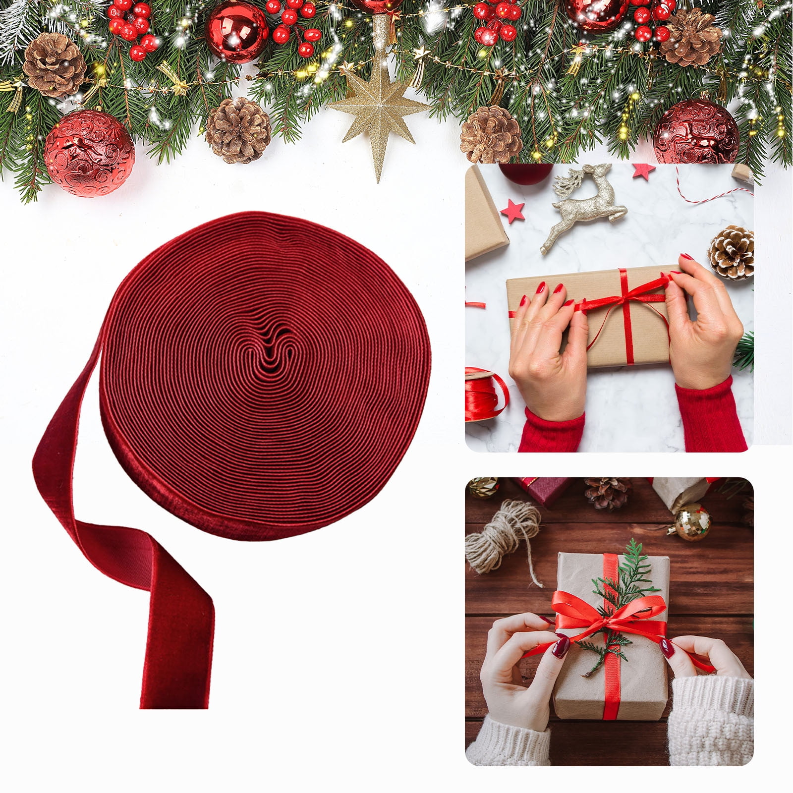 Nrmrqz Christmas Decoration Velvet Ribbon Ribbon Gift Packaging DIY ...