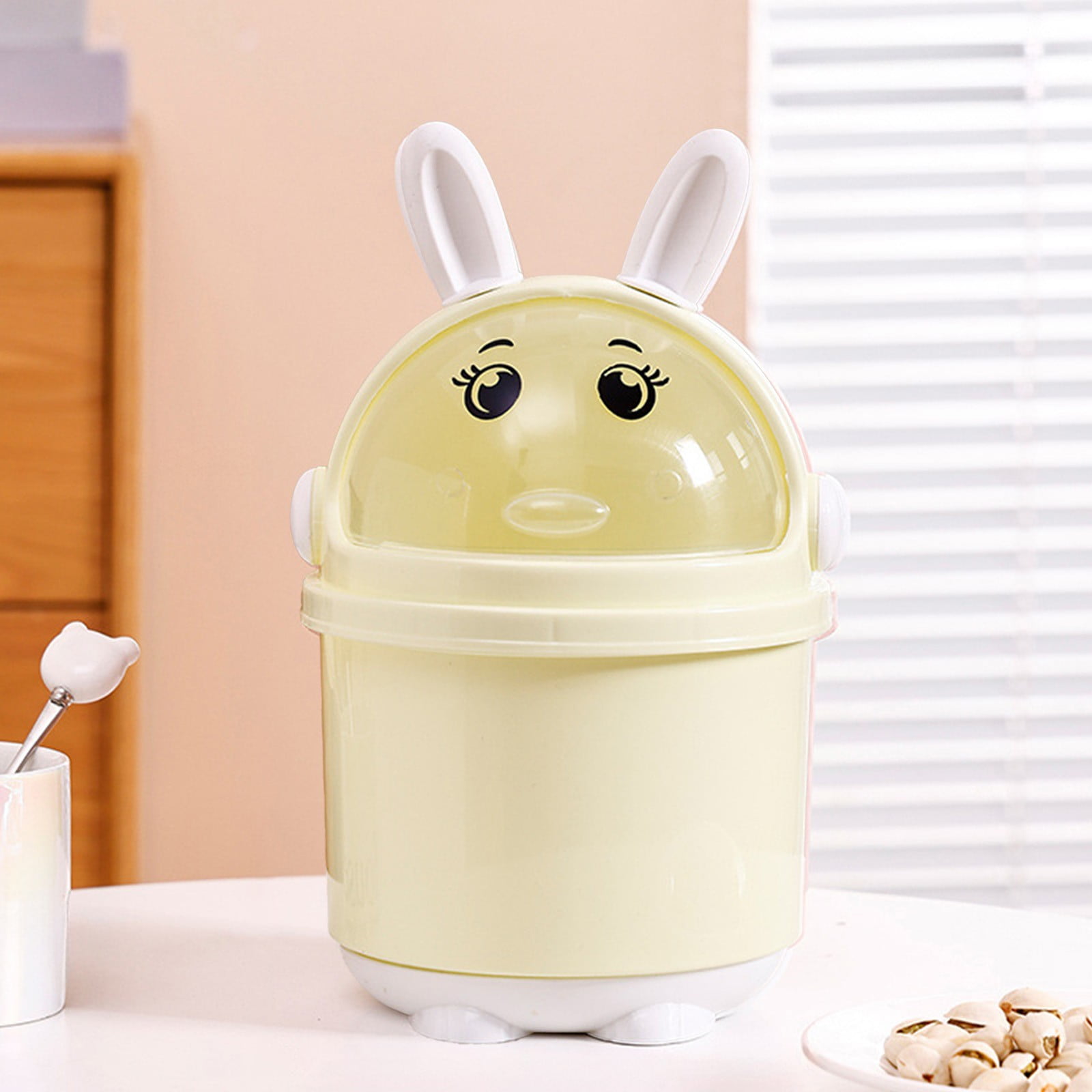 Nrmrqz Desktop Trash Bin With Dusts Cover Cute Bunny Mini Trash Bin ...