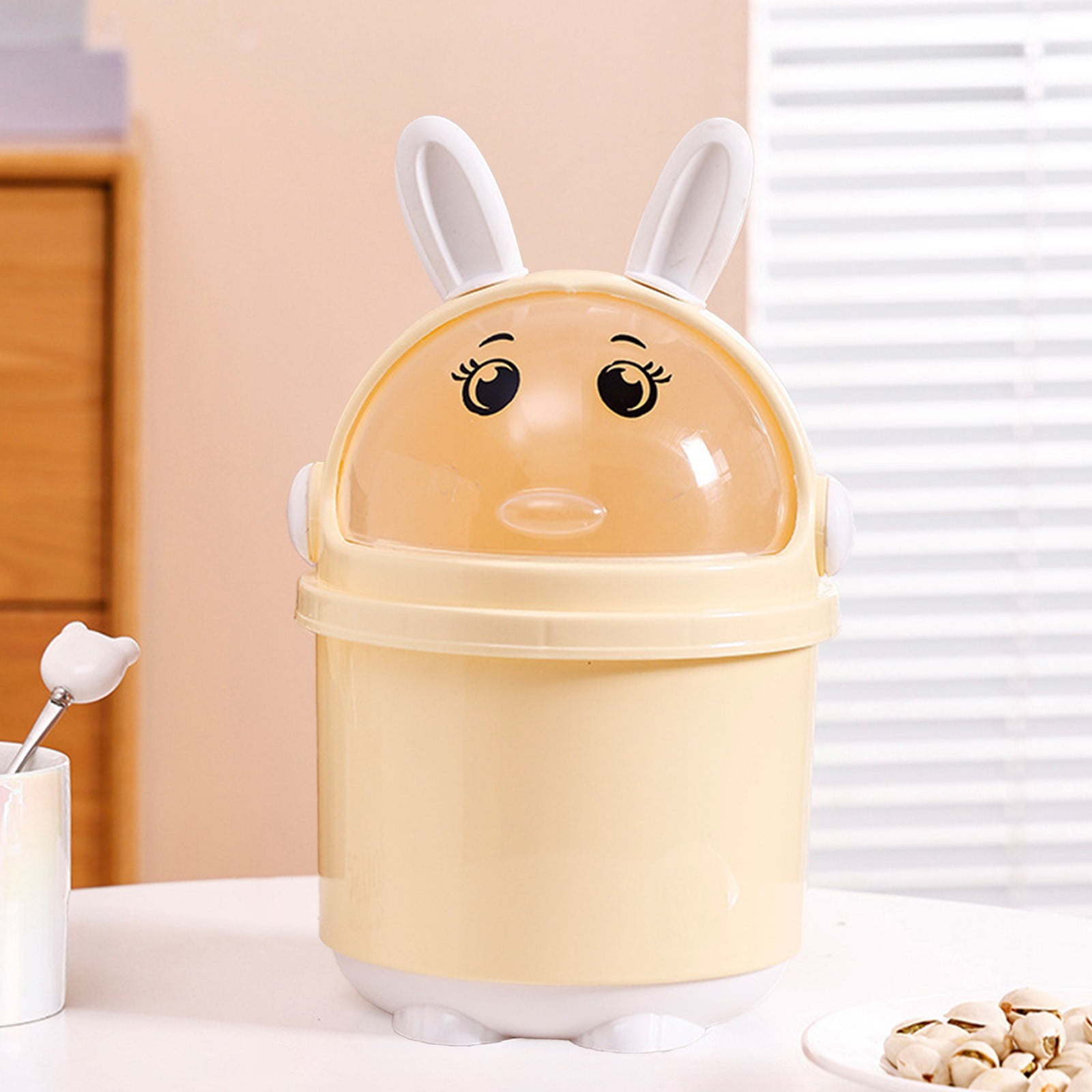 Nrmrqz Desktop Trash Bin With Dusts Cover Cute Bunny Mini Trash Bin ...