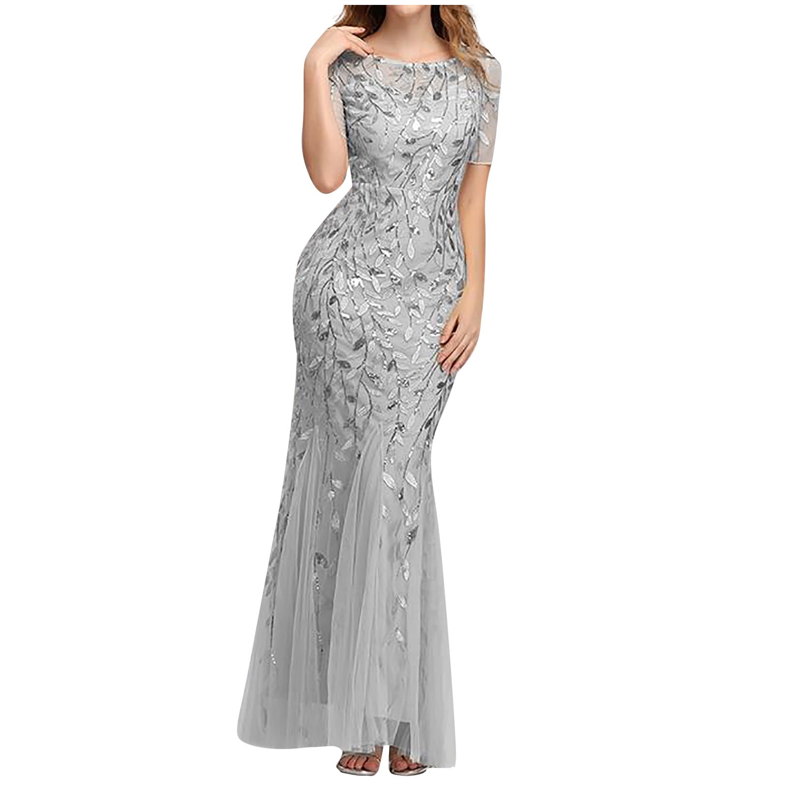 JINMGG Dress for Women Plus Clearance,Women Beaded Mesh Gauze Fishtail ...