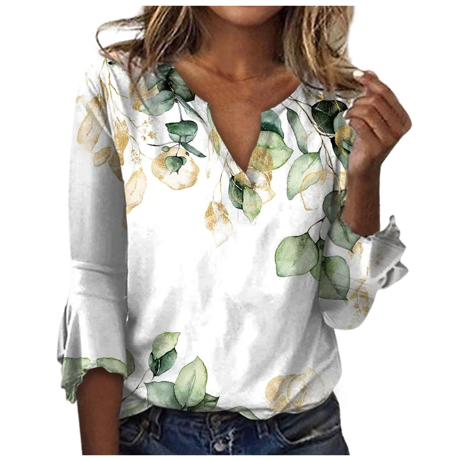 LEAVINGSUO Fall Winter V Neck Long Tops for Women, Womens Tops ...