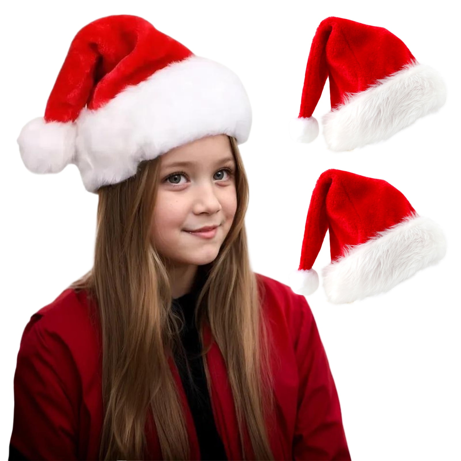 2PC Santa Hat,Xmas Holiday Hat for Kids,Unisex Comfort Christmas Hats Extra Thicken Classic for ...