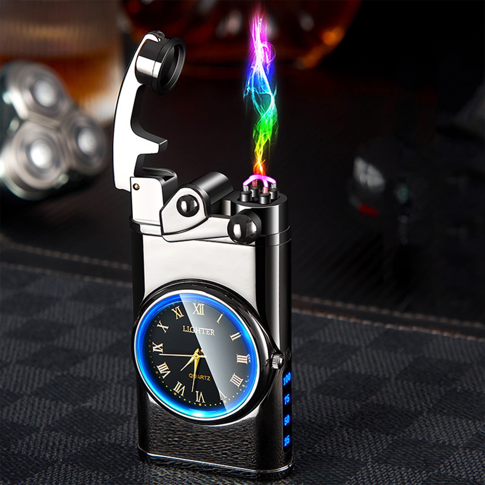 Nrmrqz Rechargeable Double Current Electronic Lighter With Clock RGB ...
