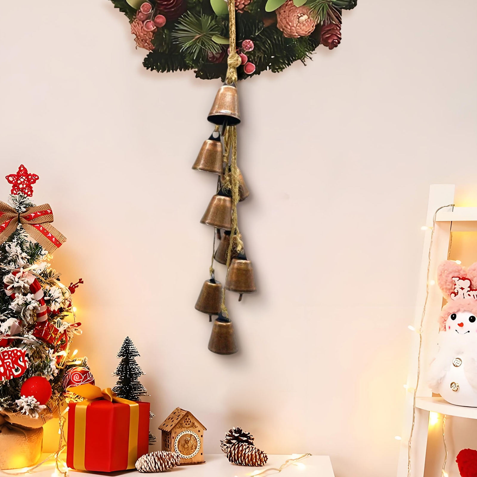Iumwxz Christmas Bell Rope Trumpet Bell Shabby Style Metal Hanging ...