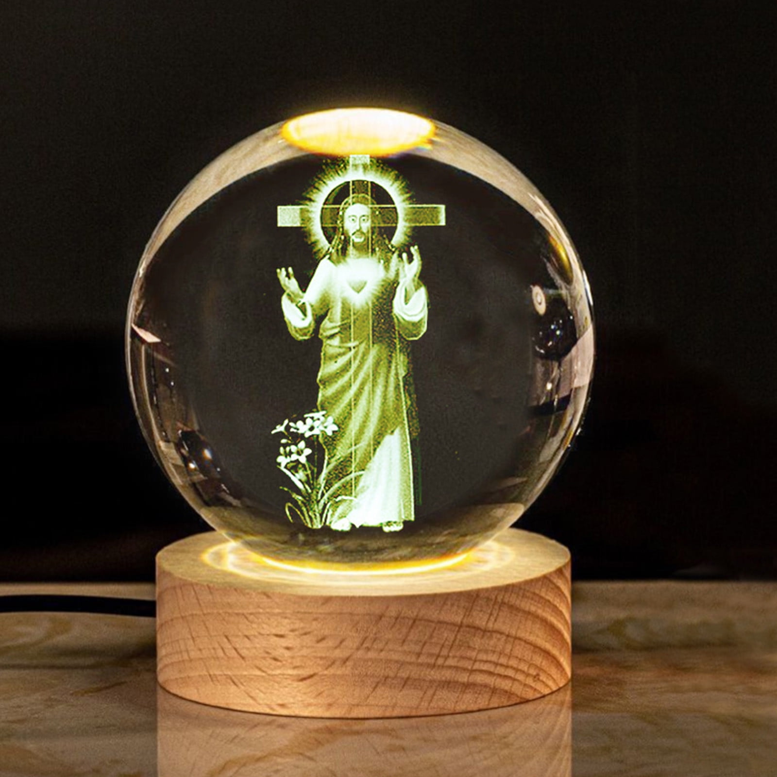Iumwxz Crystal Ball Night Light Engraved Holy Family Figurine Statue ...