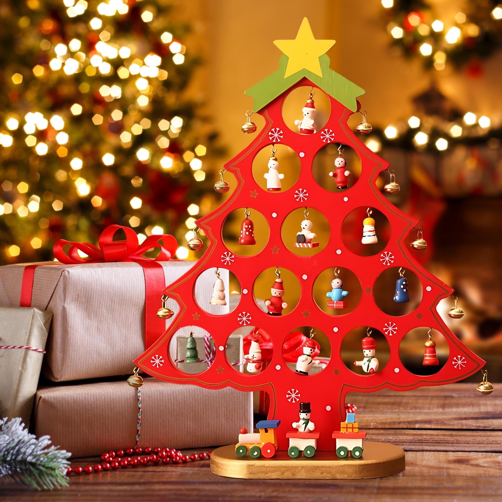 Latrodar Christmas Monolithic Wooden Christmas Tree Desktop DIY ...
