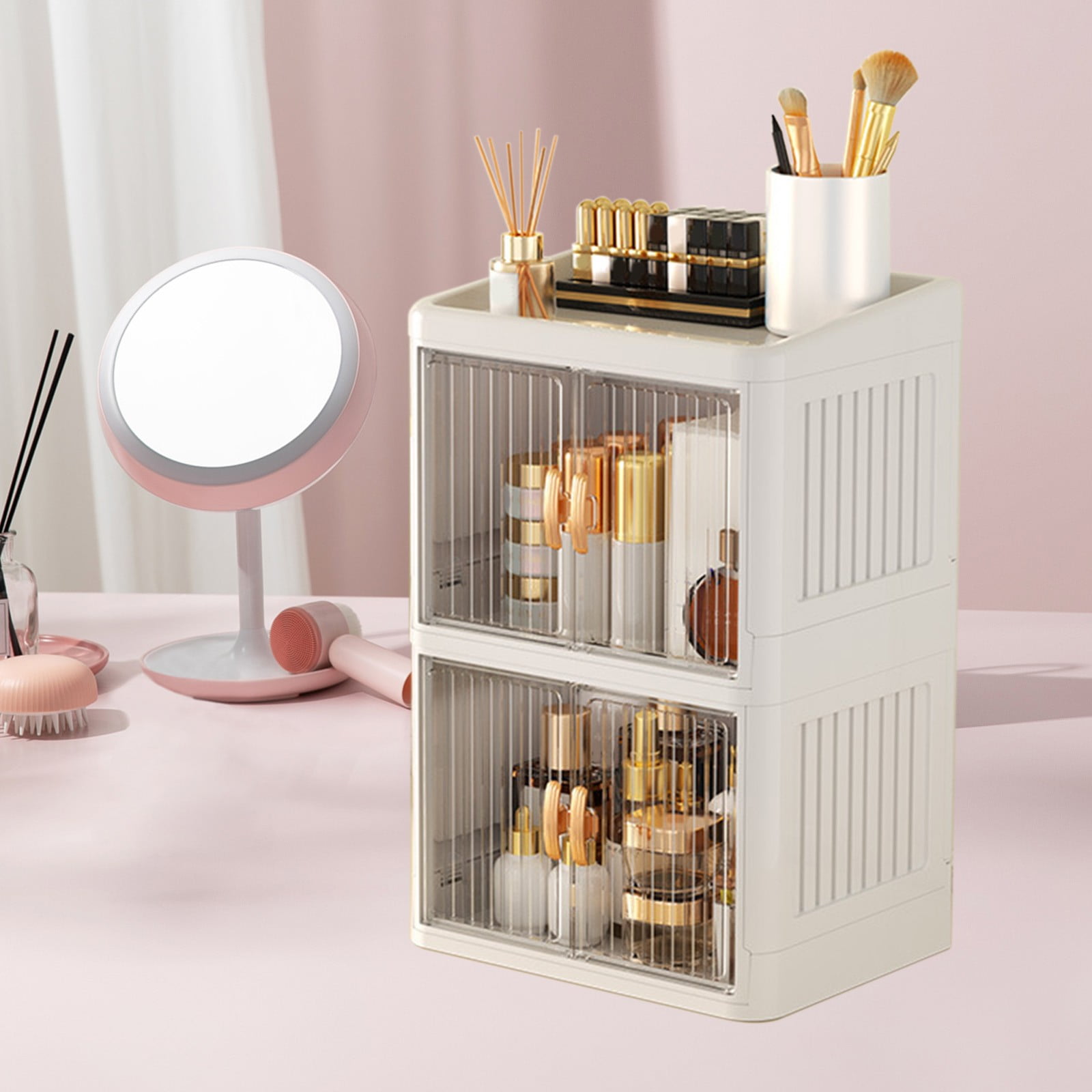 Latrodar Foldable Double Door Flat Cover White Drawer Storage Box ...