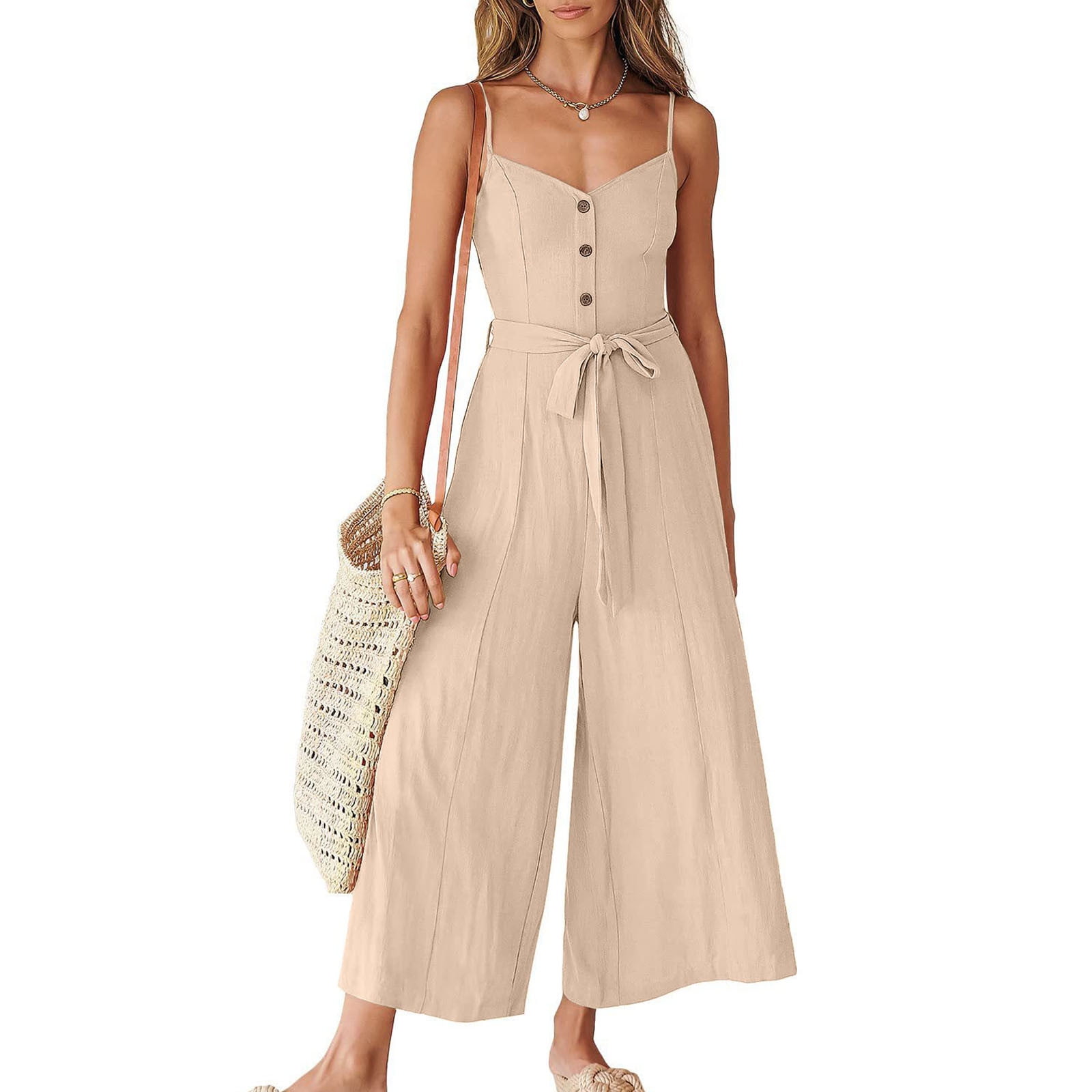 Usmixi Jumpsuits for Women Dressy Casual Button Down Spaghetti Strap ...