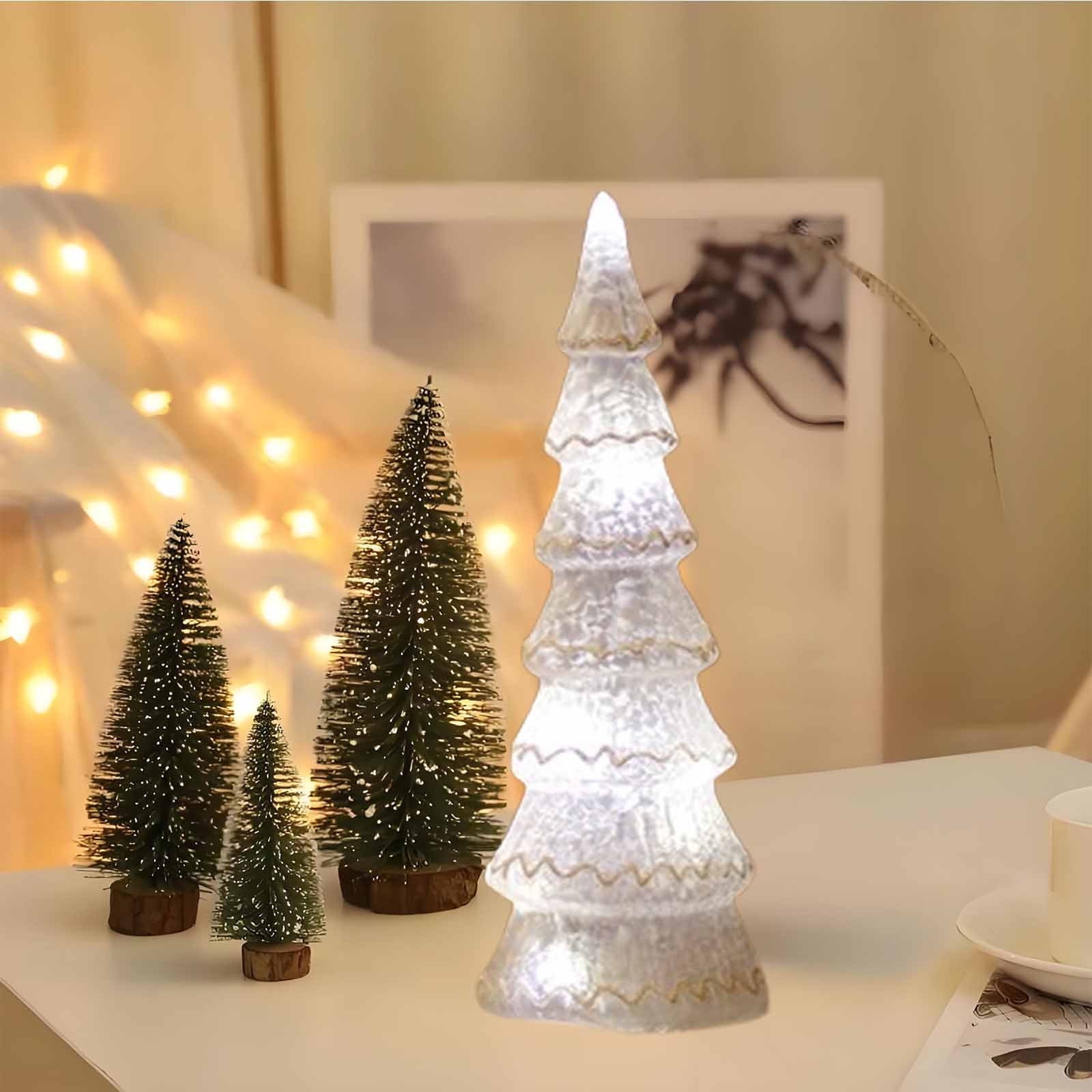 kkbbma under $5 Lighted Glass Christmas Tree Figurine Glass Christmas ...
