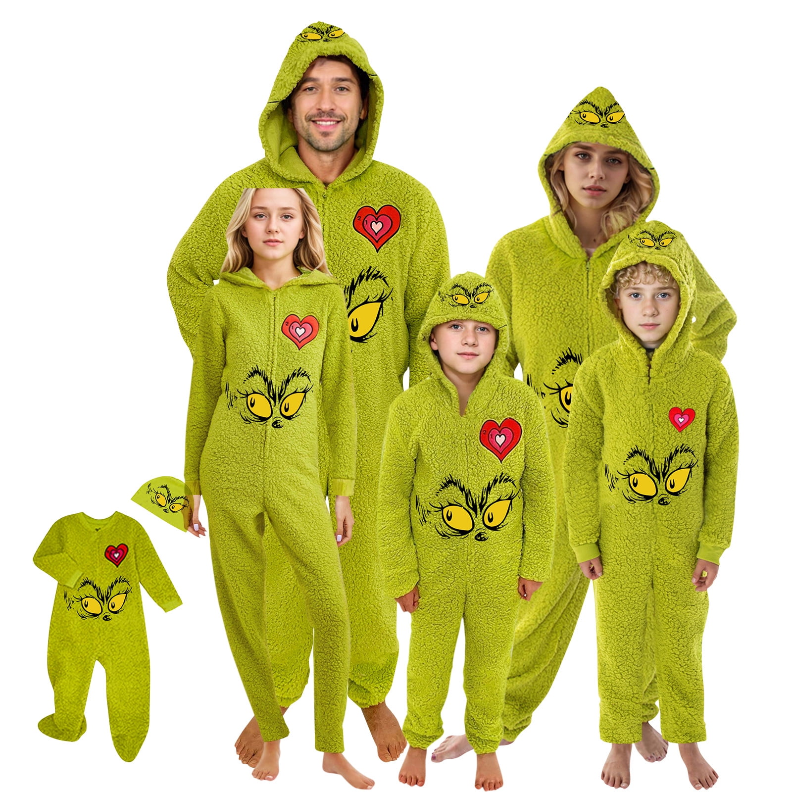 Black. Fridays 2025 Greeinch Flannel Family Christmas Pajamas with Hood ...