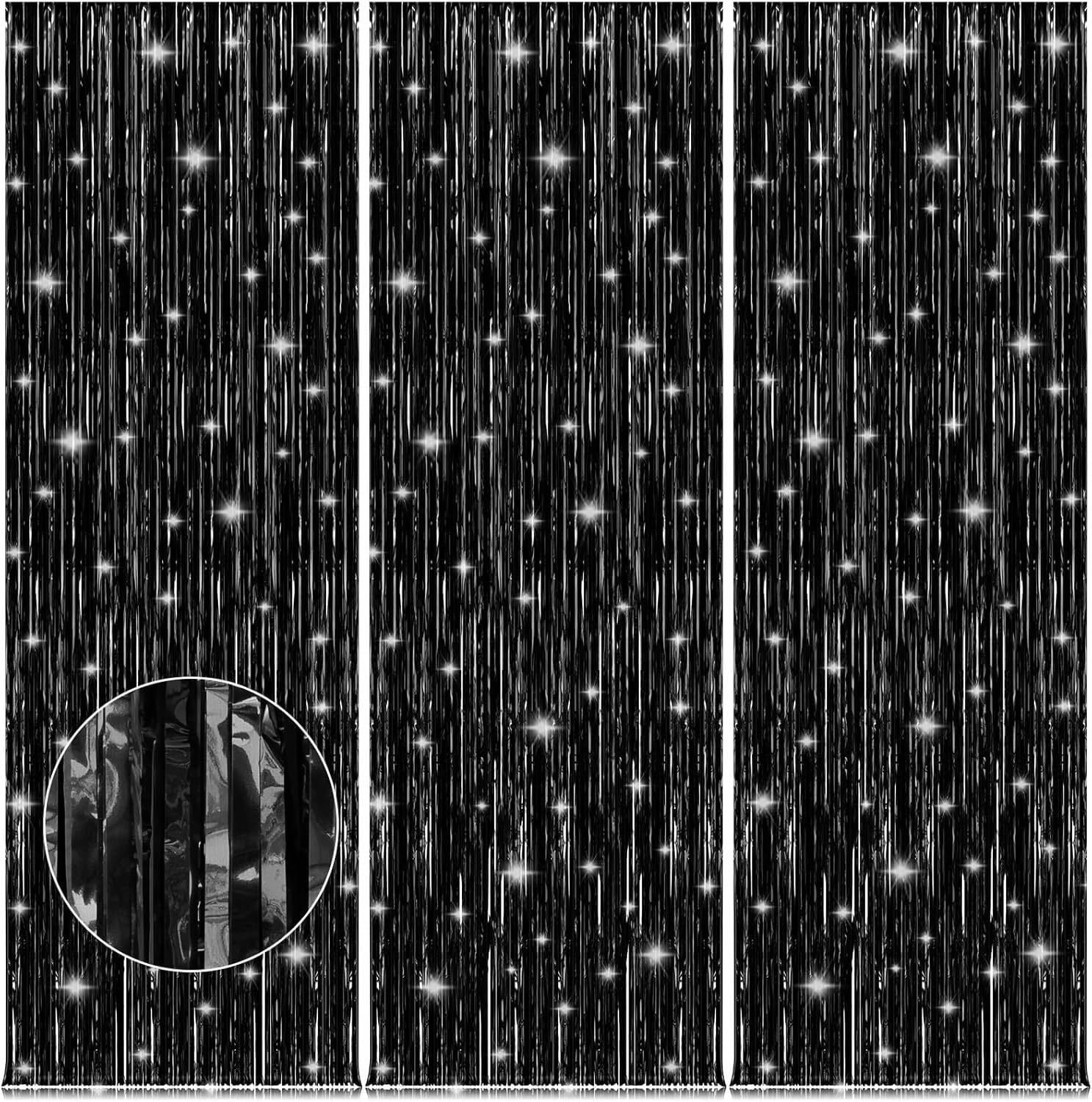 Black Fringe Curtain Party Streamers 3Pack 3.3x9.9 Ft Foil Fringe ...