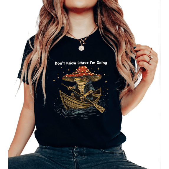 Black Frog Mushroom Boat Print Tshirt Whimsical Quote Graphic Tees ...