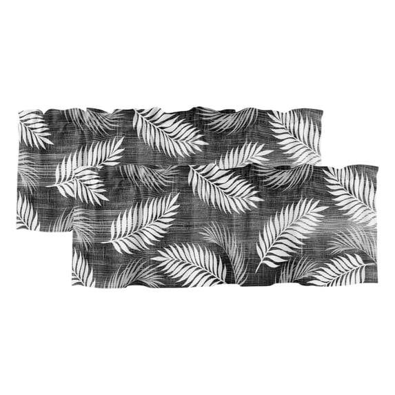 Black Fronds 2 Panels Kitchen Valance, Black Slate Gray Leaf Plant ...