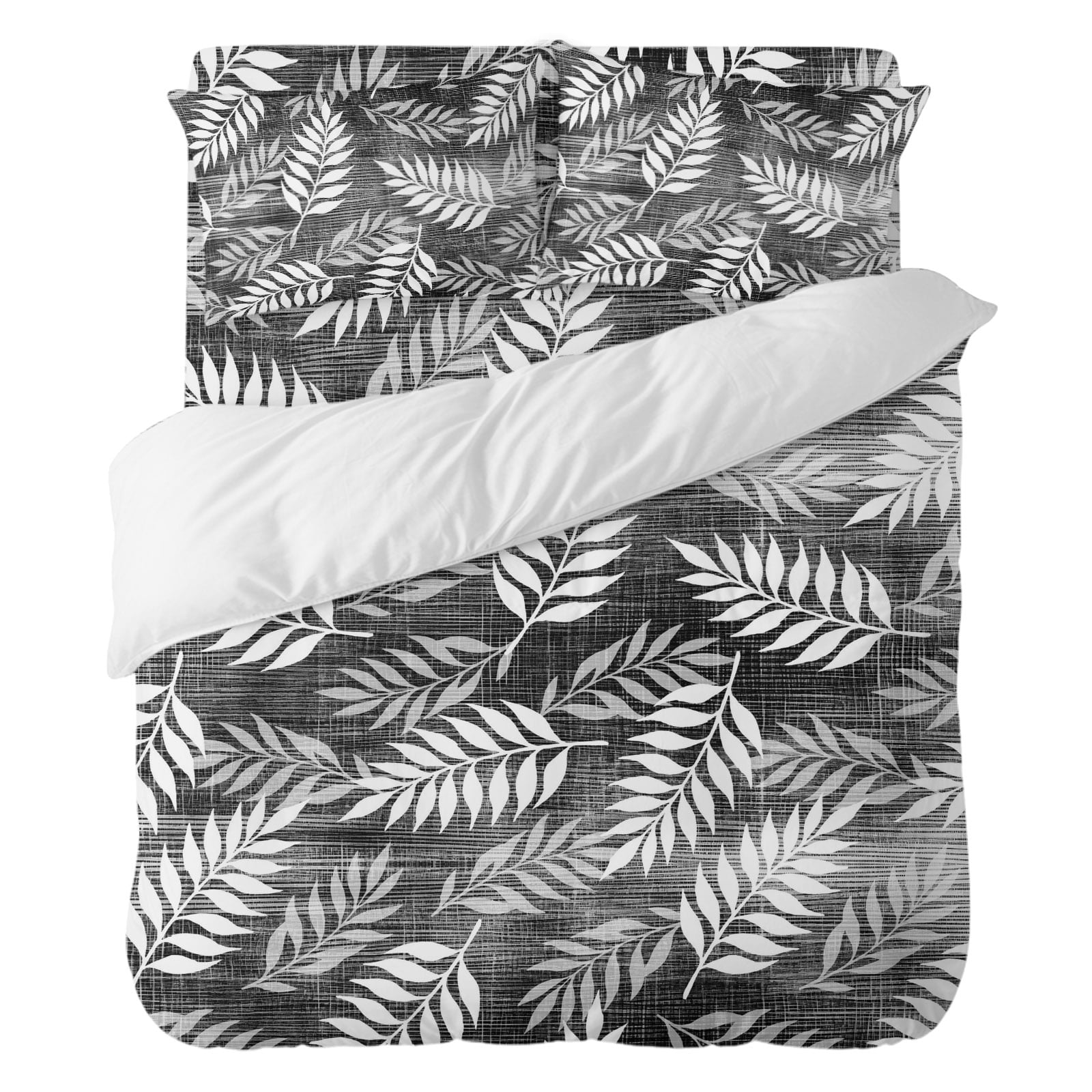 Black Fronds Bedding Duvet Cover Set Twin Size 4 Pieces, Black Slate ...