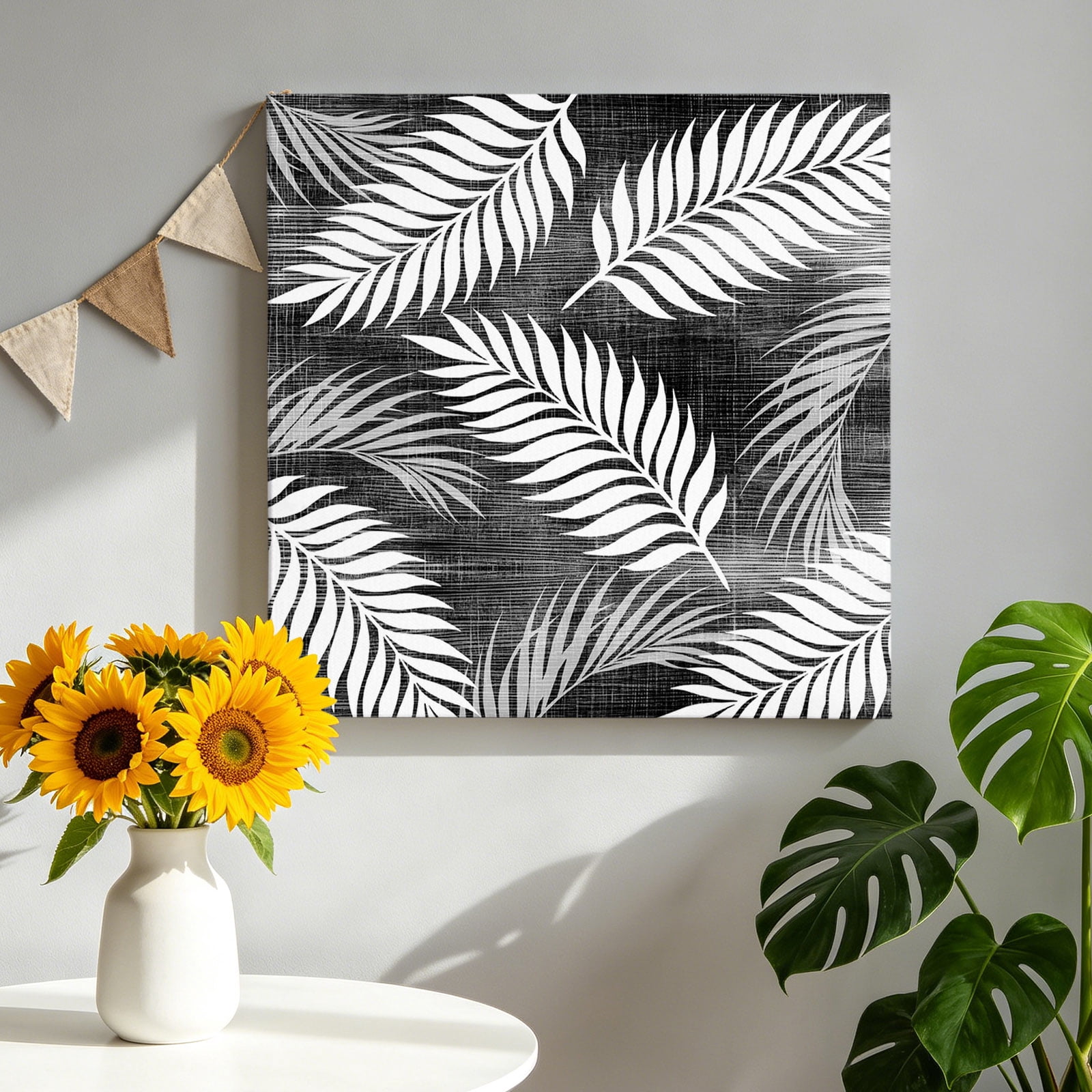Black Fronds Canvas Wall Art for Living Room, Black Slate Gray Leaf ...