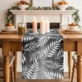 Black Fronds Dining Table Runner, Black Slate Leaf Plant Canvas Weave ...