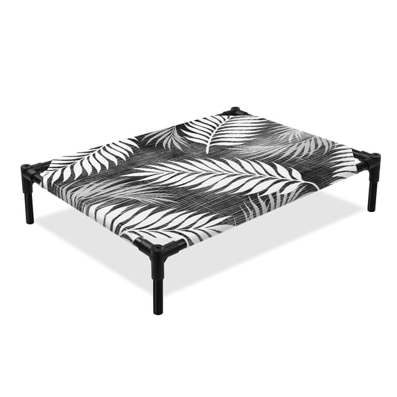Black Fronds Elevated Dog Bed, Black Slate Gray Leaf Plant Canvas Weave ...