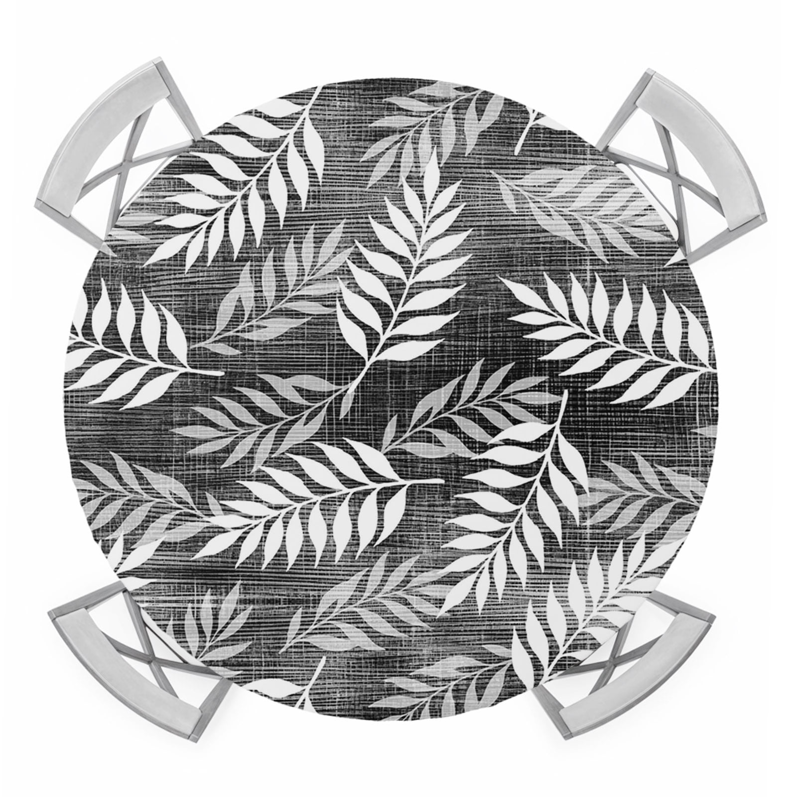 Black Fronds Round Table Cover, Black Slate Leaf Plant Canvas Weave ...