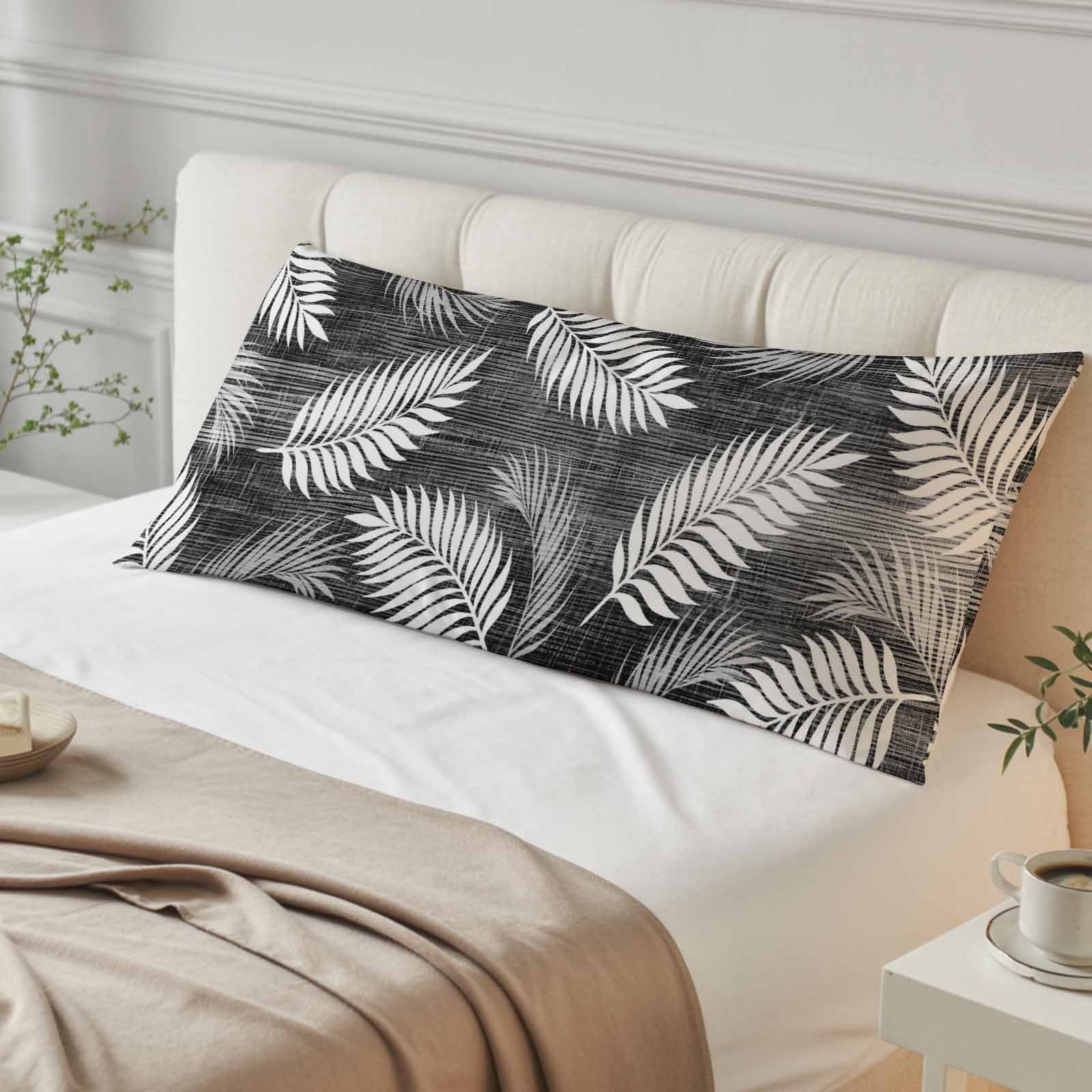 Black Fronds Throw Pillow Covers, Black Slate Gray Leaf Plant Canvas ...
