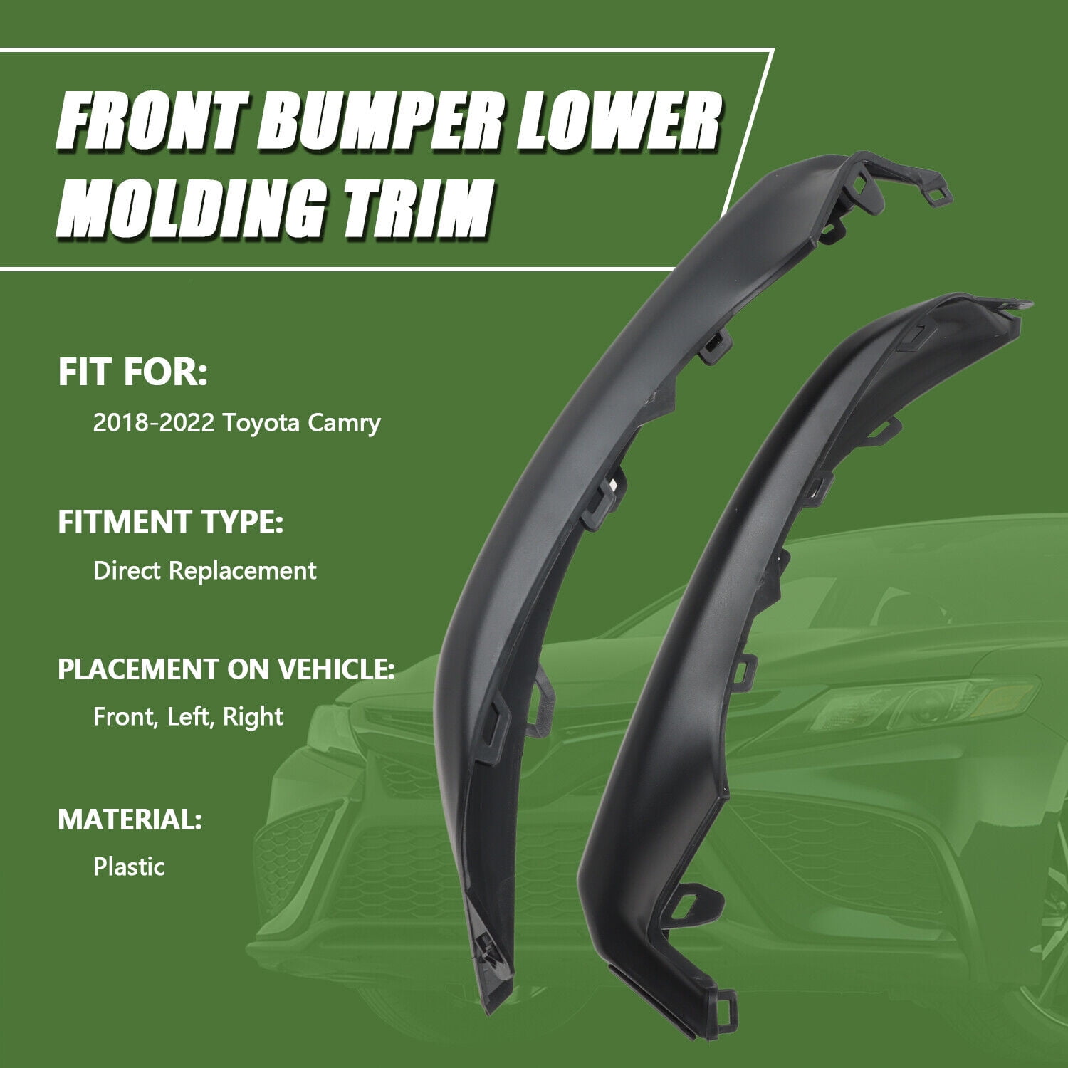 Black Front Bumper Grille Lower Molding Trim Kit for Toyota Camry 2018 ...