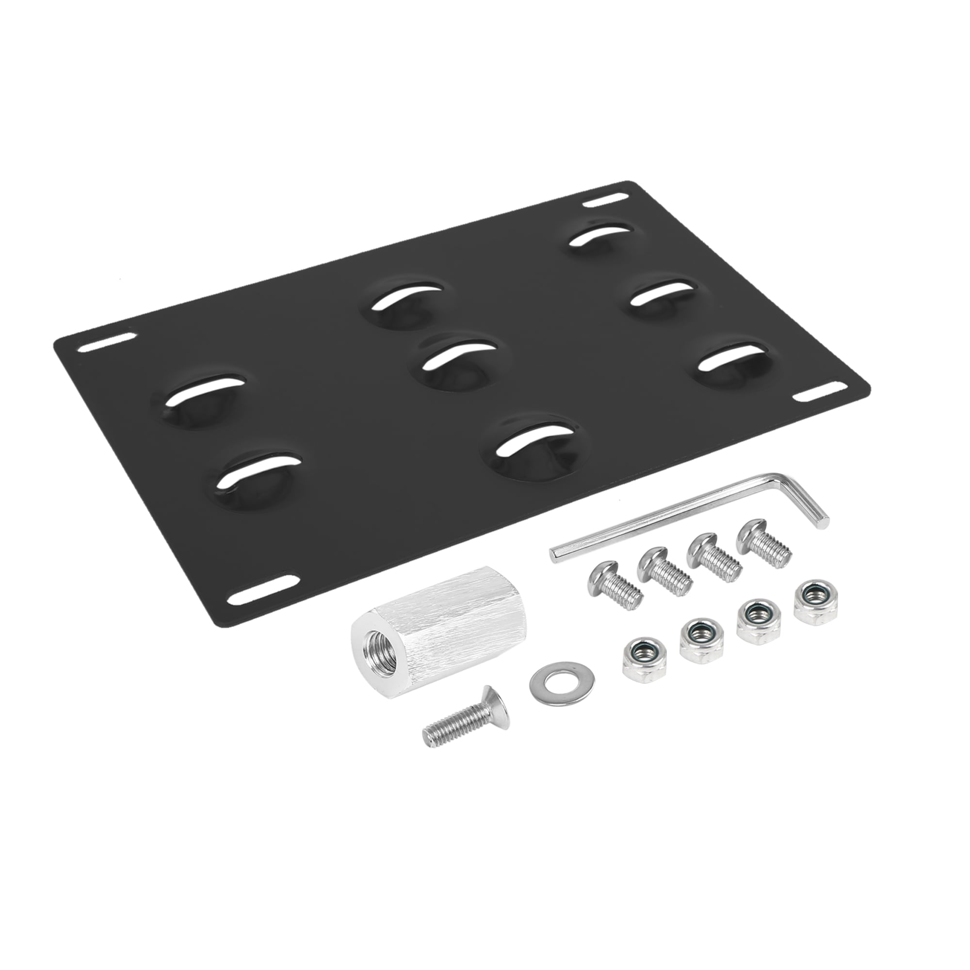 Black Front Bumper Tow Hook Bar License Plate Mounting Bracket Set for ...