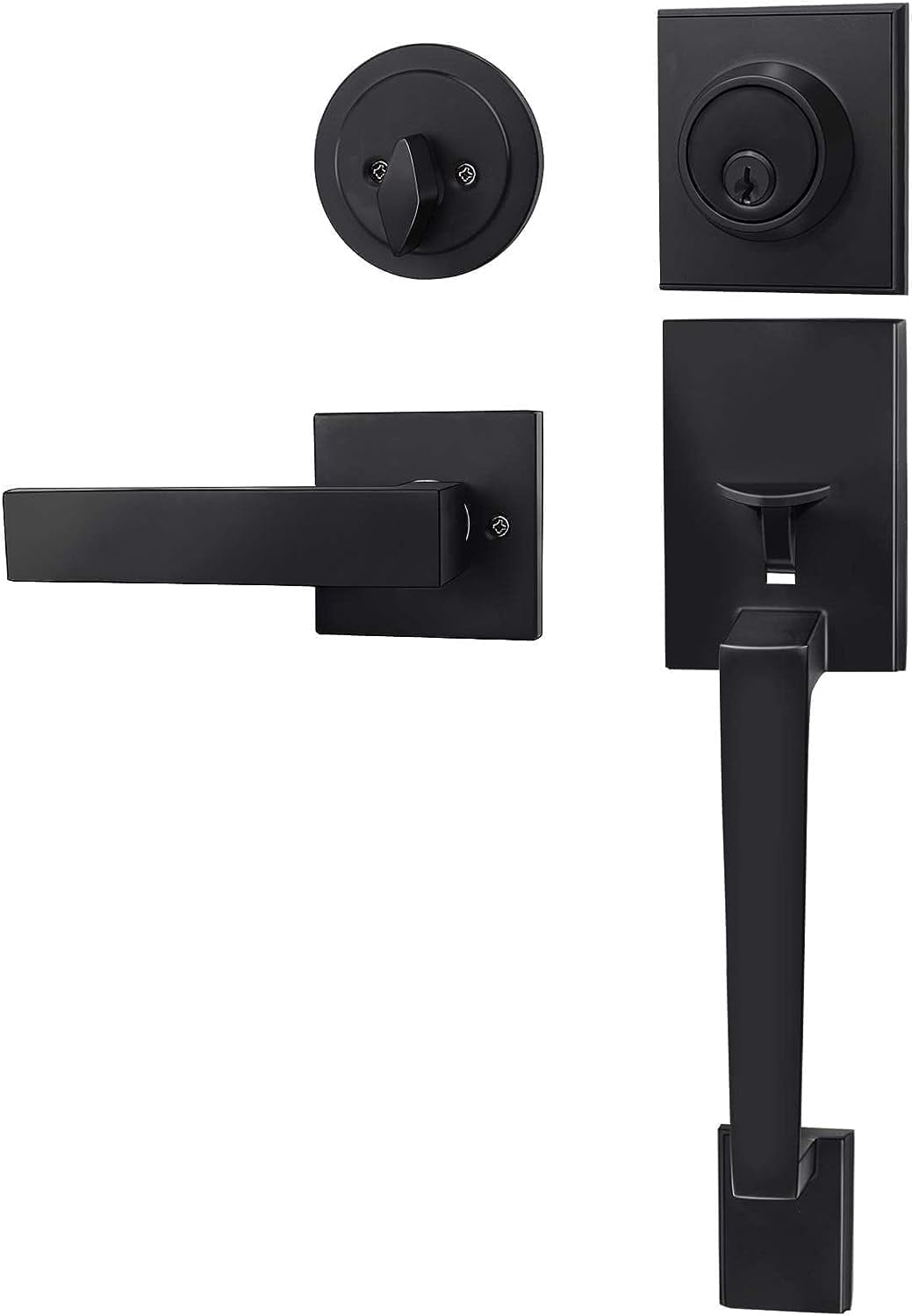 The Black Front Door Handle with Deadbolt and Lever Set, Modern Front ...