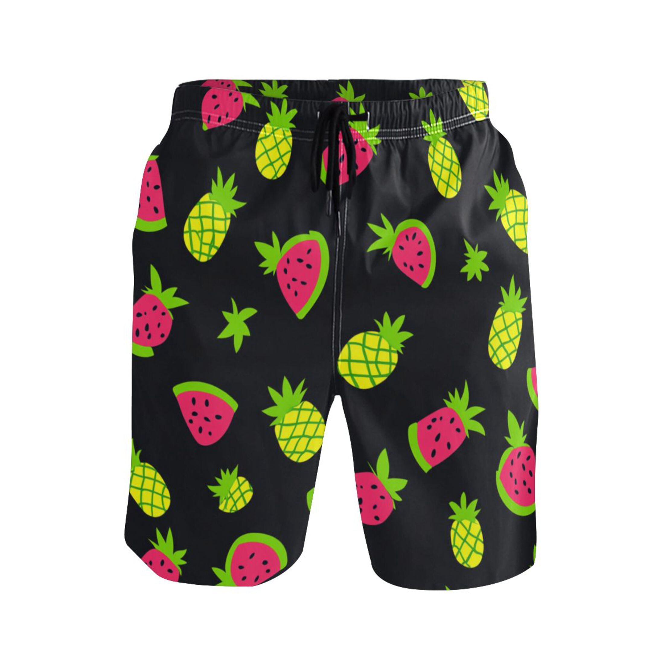 Black Fruit Pattern Mens Swim Trunks Quick Dry Board Shorts Breathable ...