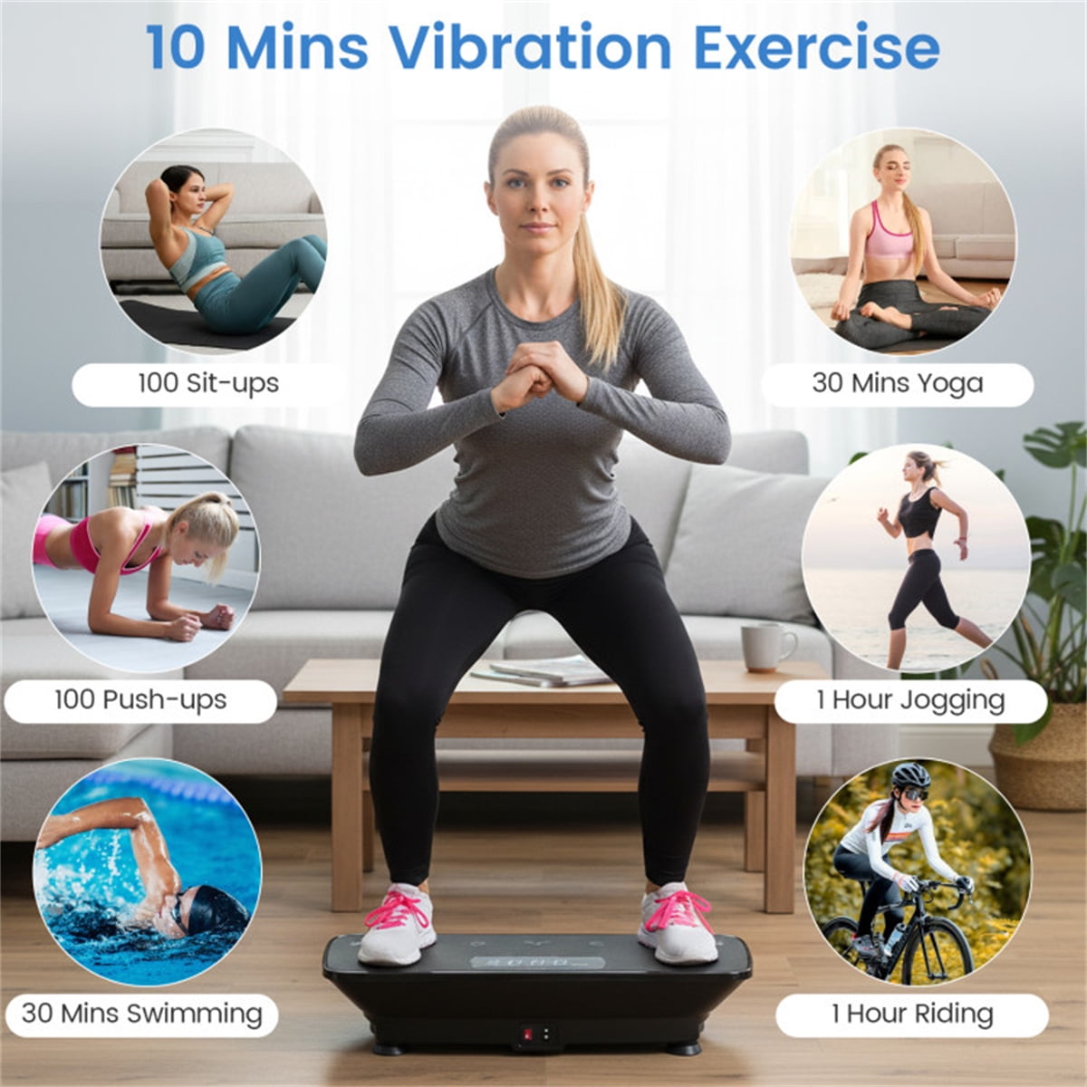 Black Full Body Vibration Plate Exercise Machine 10 Speed Levels Remote ...